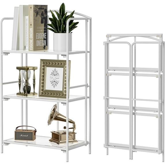 Crofy No Assembly Folding Bookshelf for Living Room, 5 Tier Gold ...