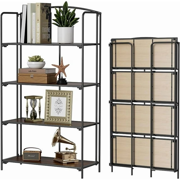 Crofy No Assembly Folding Bookshelf for Living Room, 5 Tier Gold ...
