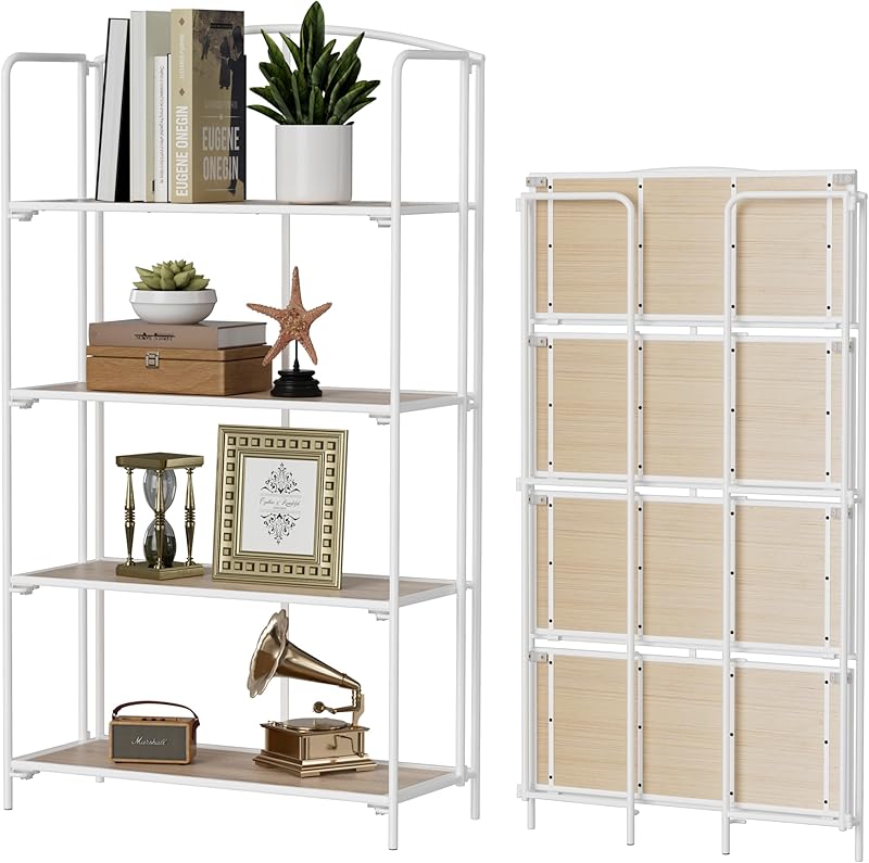 Crofy No Assembly Folding Bookshelf for Living Room, 5 Tier Gold ...