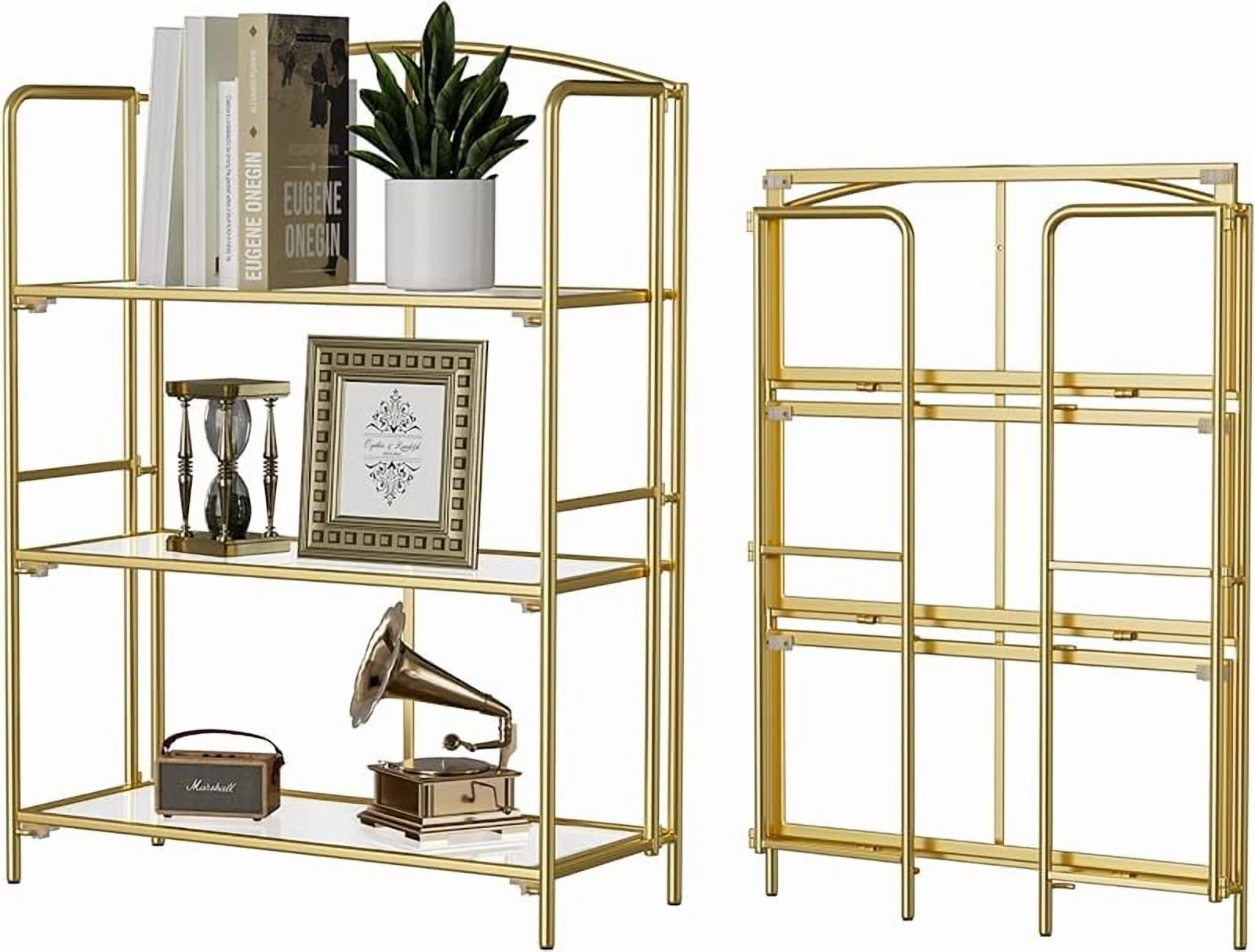 Crofy No Assembly Folding Bookshelf for Living Room, 5 Tier Gold ...