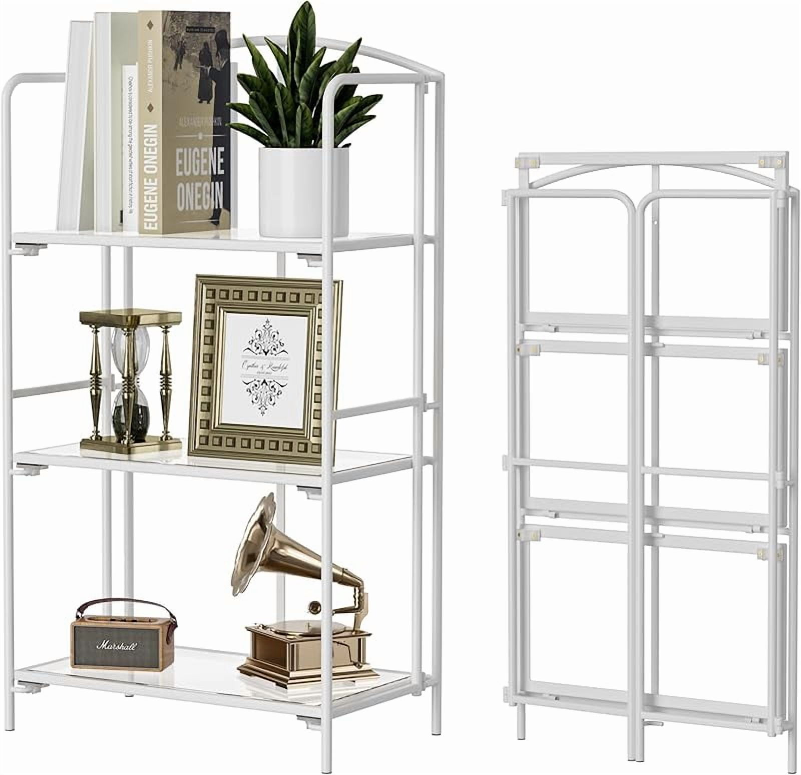 Crofy No Assembly Folding Bookshelf for Living Room, 5 Tier Gold ...