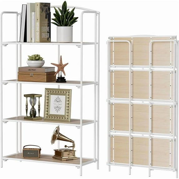 Crofy No Assembly Folding Bookshelf for Living Room, 5 Tier Gold ...