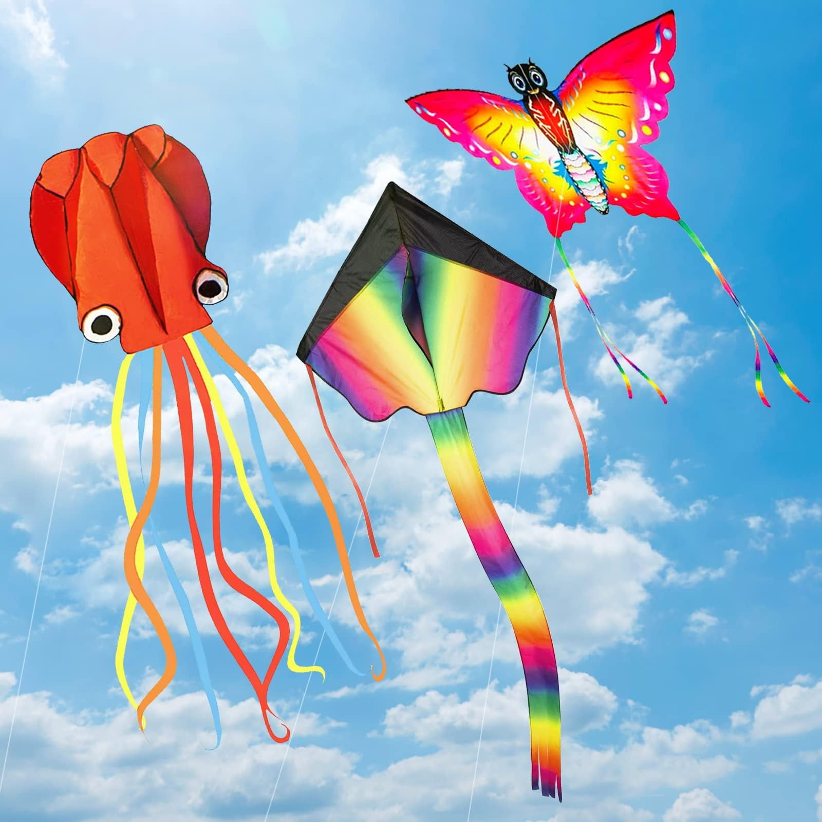 Crogift 3 Pack Kites Set for Kids & Adults Butterfly, Delta, and ...