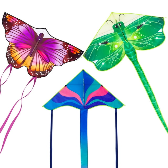 Crogift 3-Pack Large Kite Set Butterfly, Delta, and Dragonfly Easy to ...