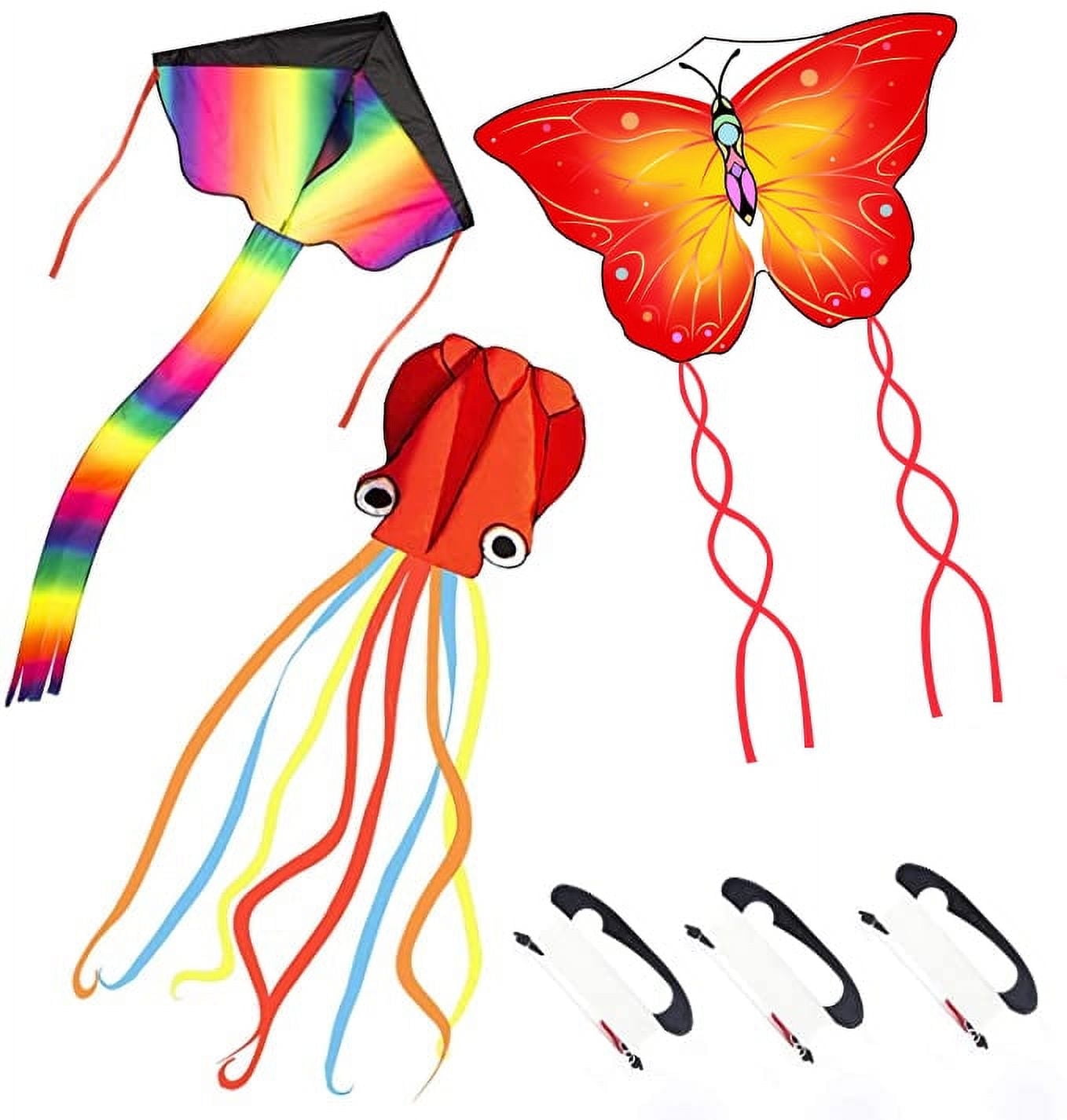 Crogift 3-Pack Large Kites Set - Delta, Devil Fish, Octopus Designs ...