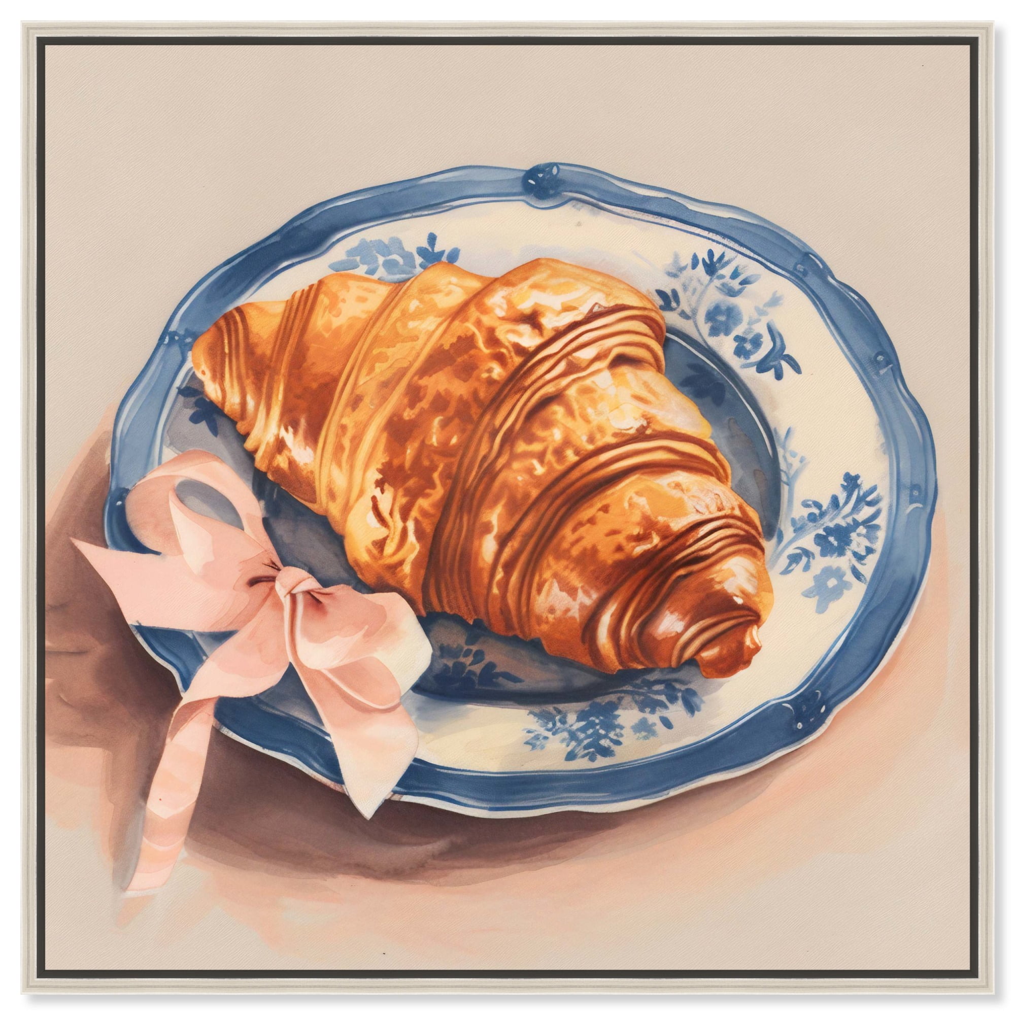 Croissant Bow Canvas Trendy Kitchen Art by Art Remedy, Silver Frame, 30 ...