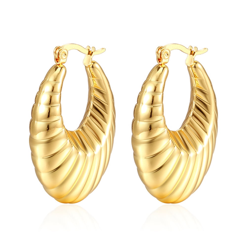 Croissant Chunky Hoop Earrings 14K Gold Plated Oval Thick Hoop Earrings ...