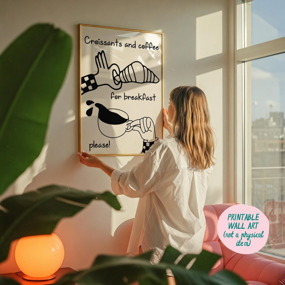 Croissant And Coffee Art Print, Croissant Print, Breakfast Wall Art ...