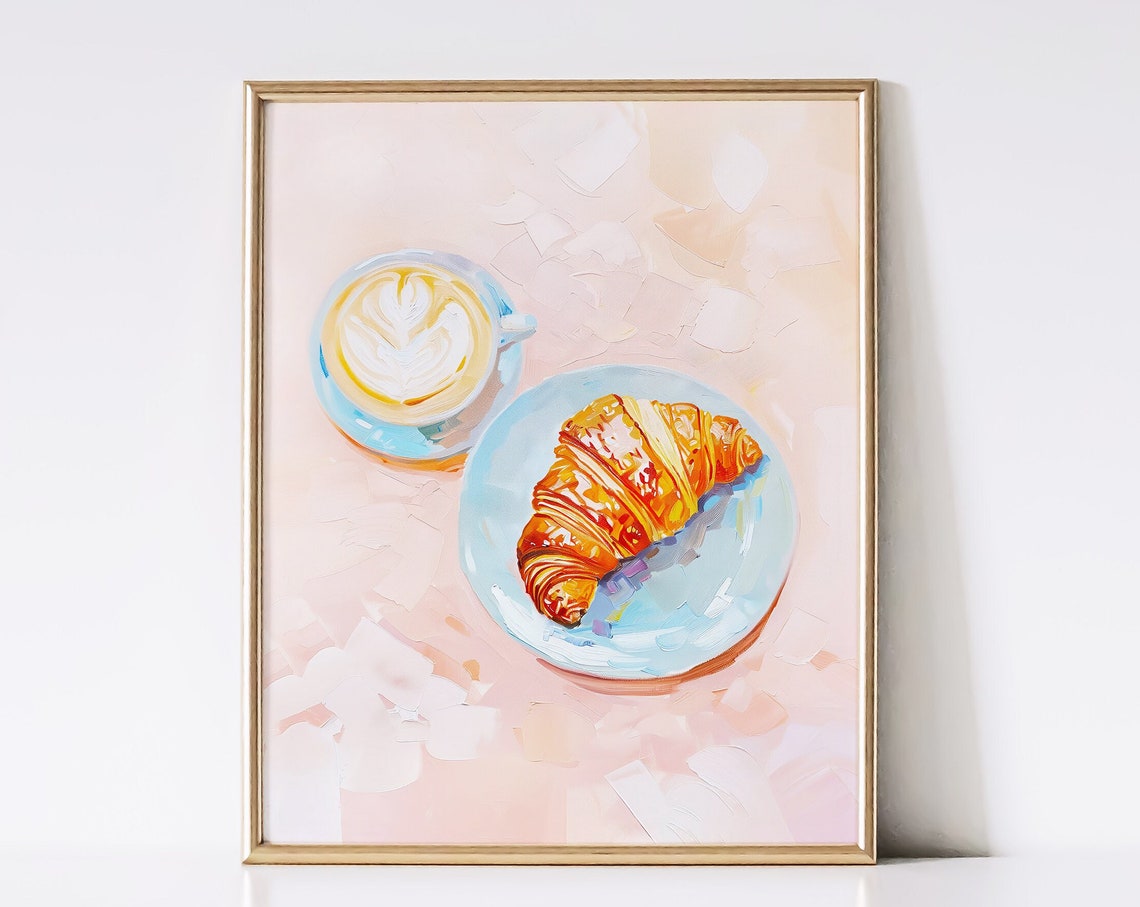 Croissant And Coffee Art Print Wall Art Kitchen Decor Croissant Poster ...