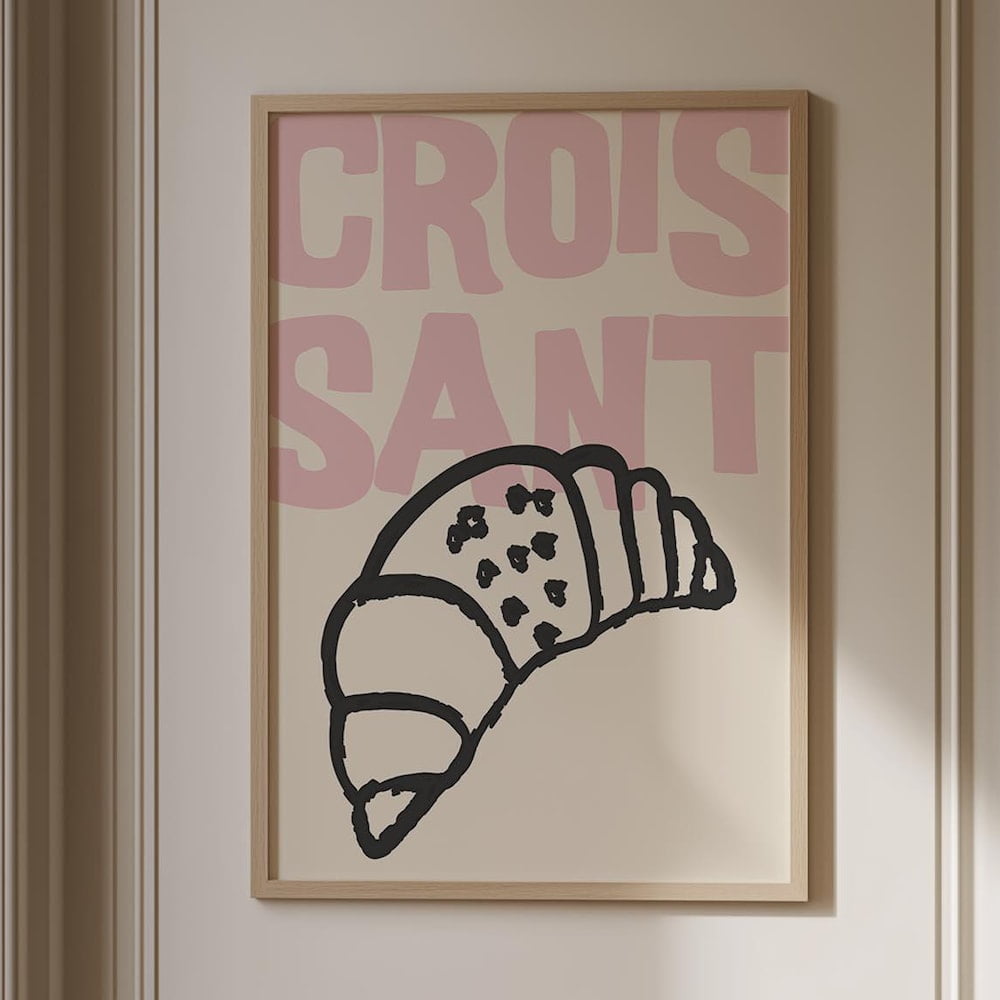 Croissant Kitchen Print: Pink Retro Food Poster UNFRAMED PAPER POSTER ...