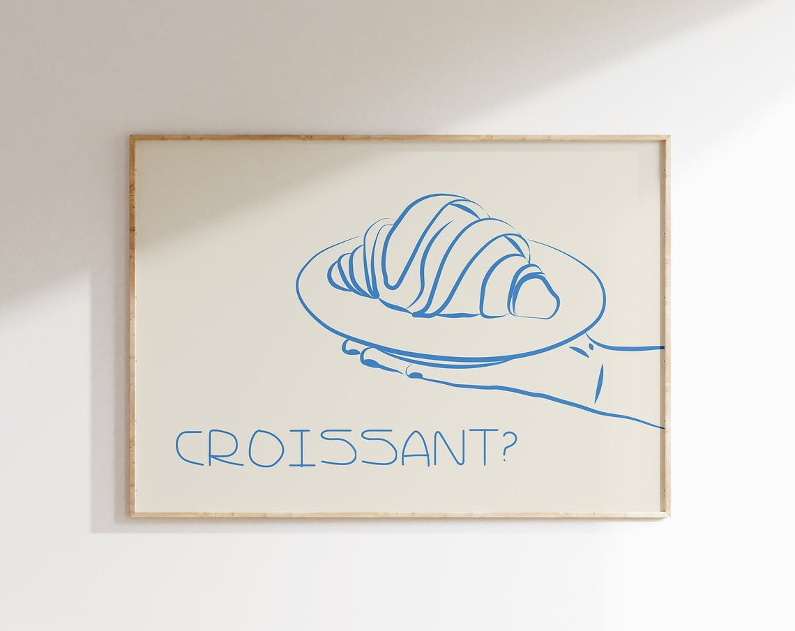 Croissant Kitchen Wall Art - Minimalist Food Illustration Poster ...