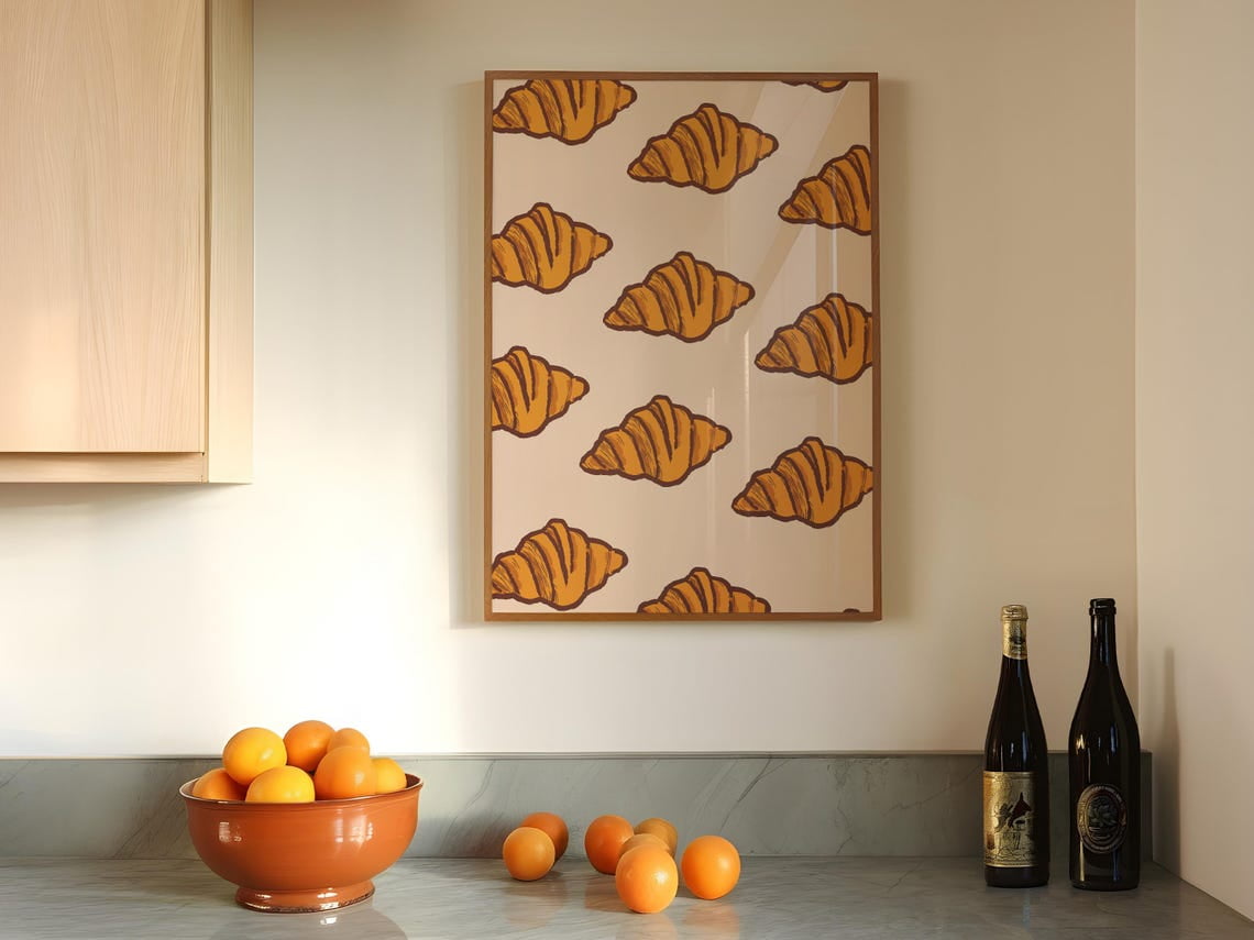 Croissant Pattern Wall Art Print - French Pastry Illustration For ...