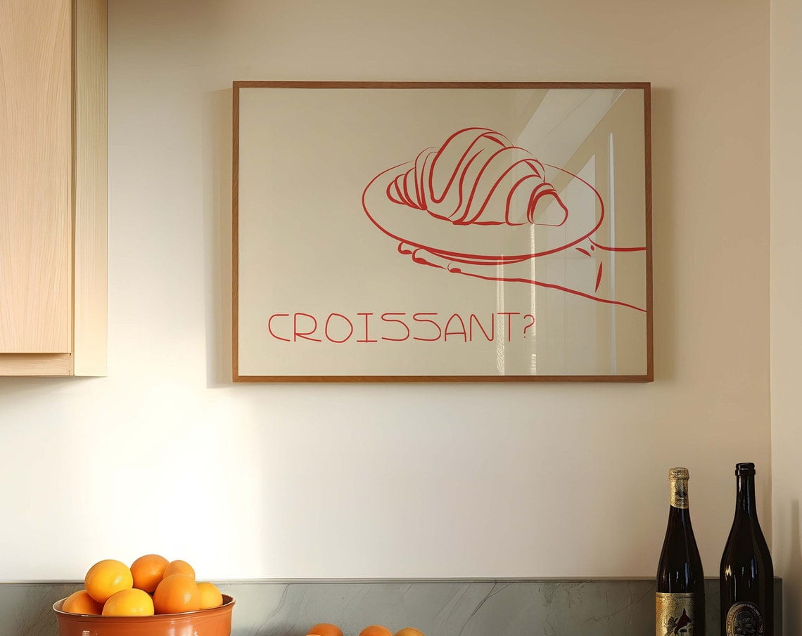 Croissant Poster French Food Print Trendy Horizontal Kitchen Retro ...