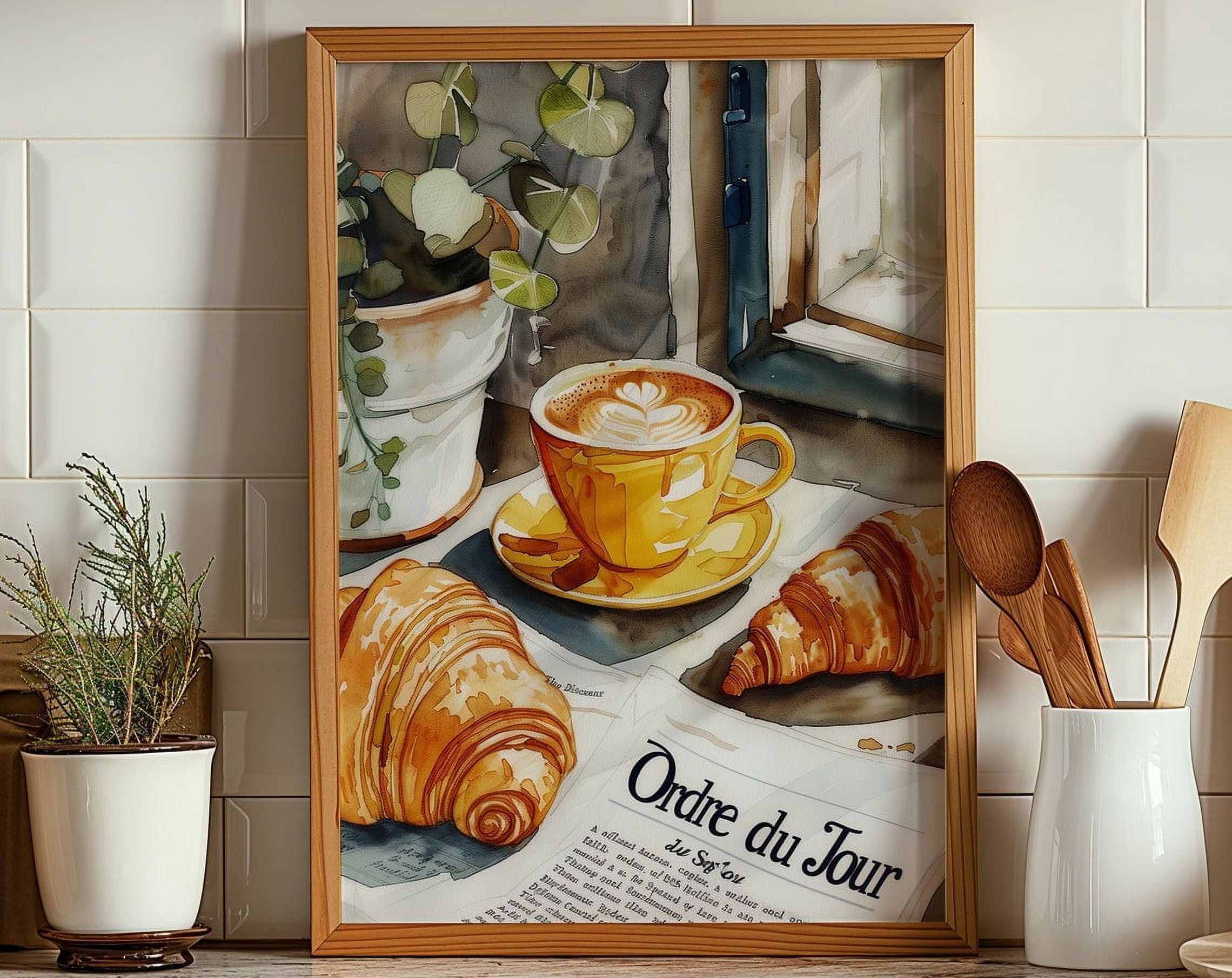 Croissant Print, French Kitchen Wall Art, Coffee Bar Print, Coffee ...