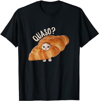 Croissant QuasoCat Meme for Women Vintage Croissant Cat Meme T-Shirt ...