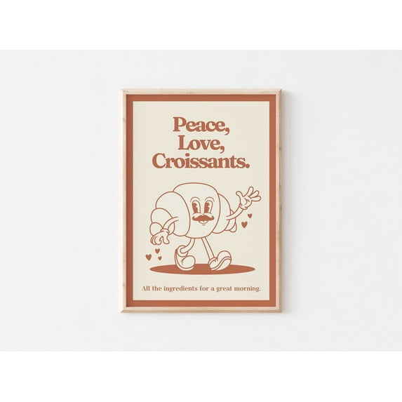 Croissant Retro , Kitchen Wall Art, 70'S Cartoon Character, Red And ...