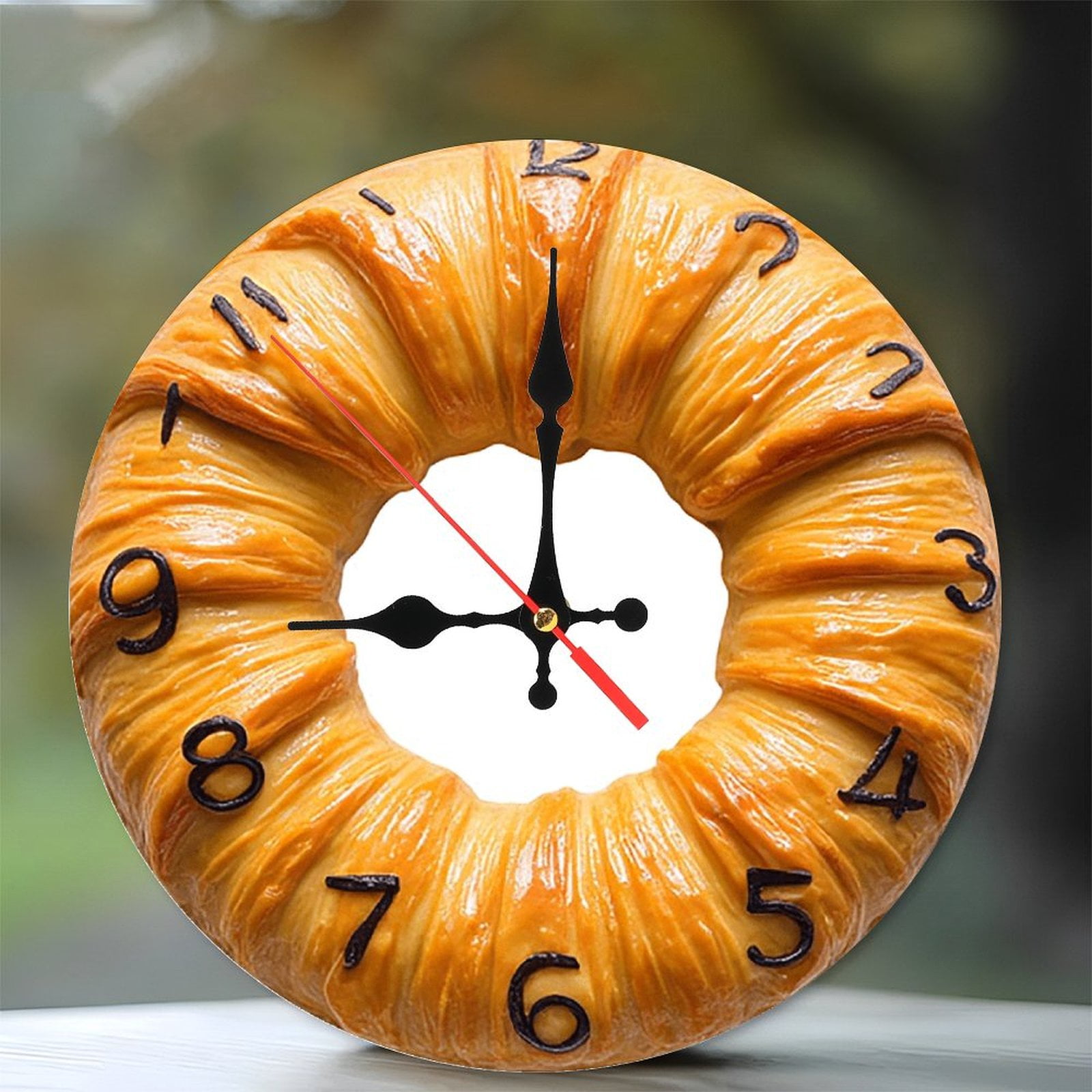Croissant Shaped Wall Clock Home Decor 10-Inch Silent Wooden Wall Clock ...