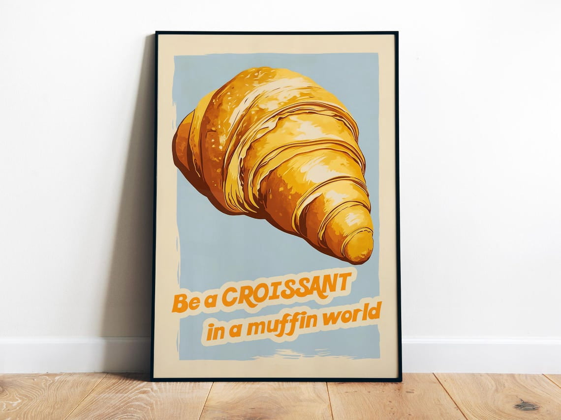 Croissant Wall Art Retro Funny Food Print Pastry Poster Minimalistic ...
