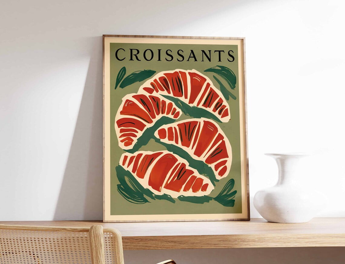 Croissants Poster, Baking Art, French Cafe Decor, Kitchen Decor ...