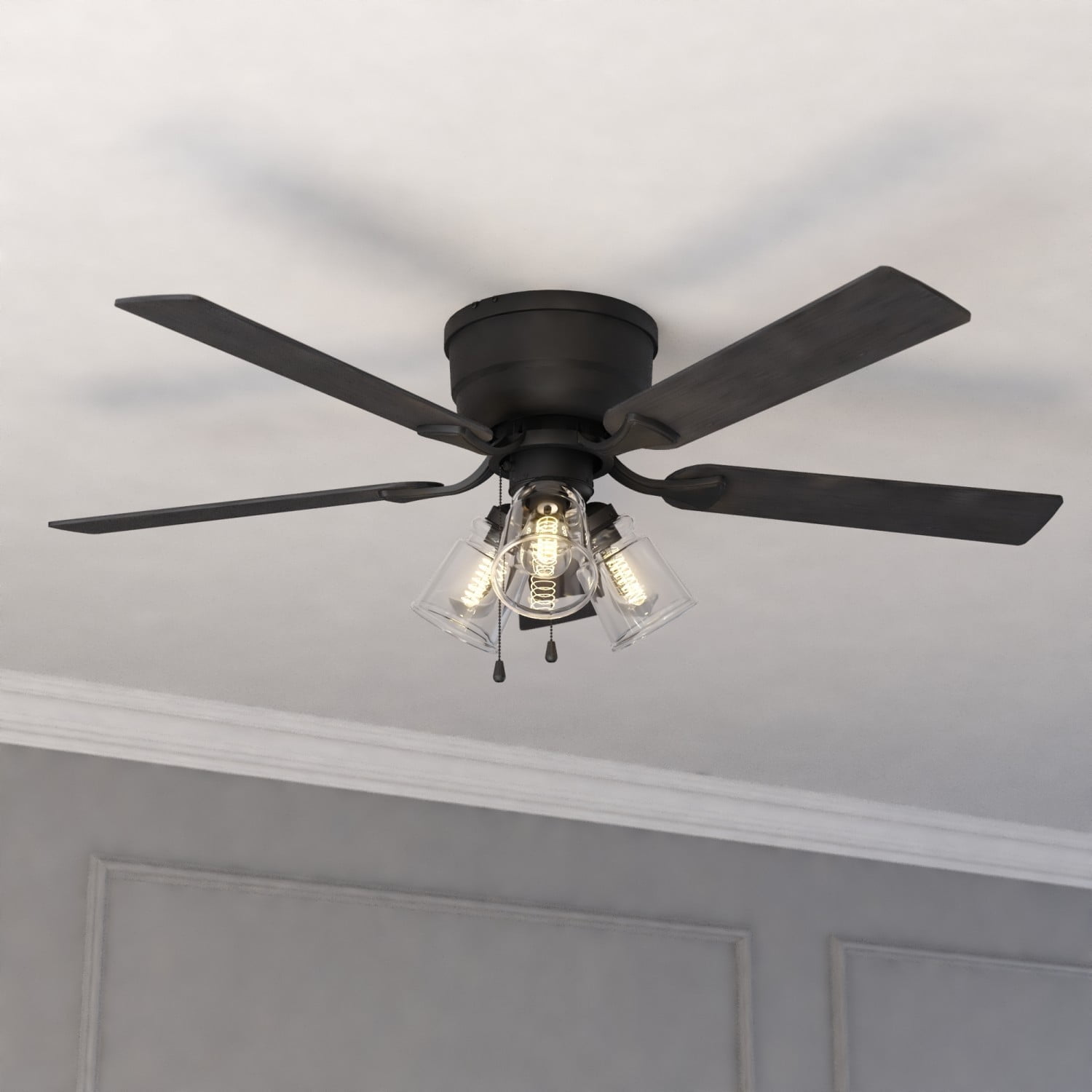 Cromwell 52-in Matte Black Flush Mount Hugger Ceiling Fan with Light ...