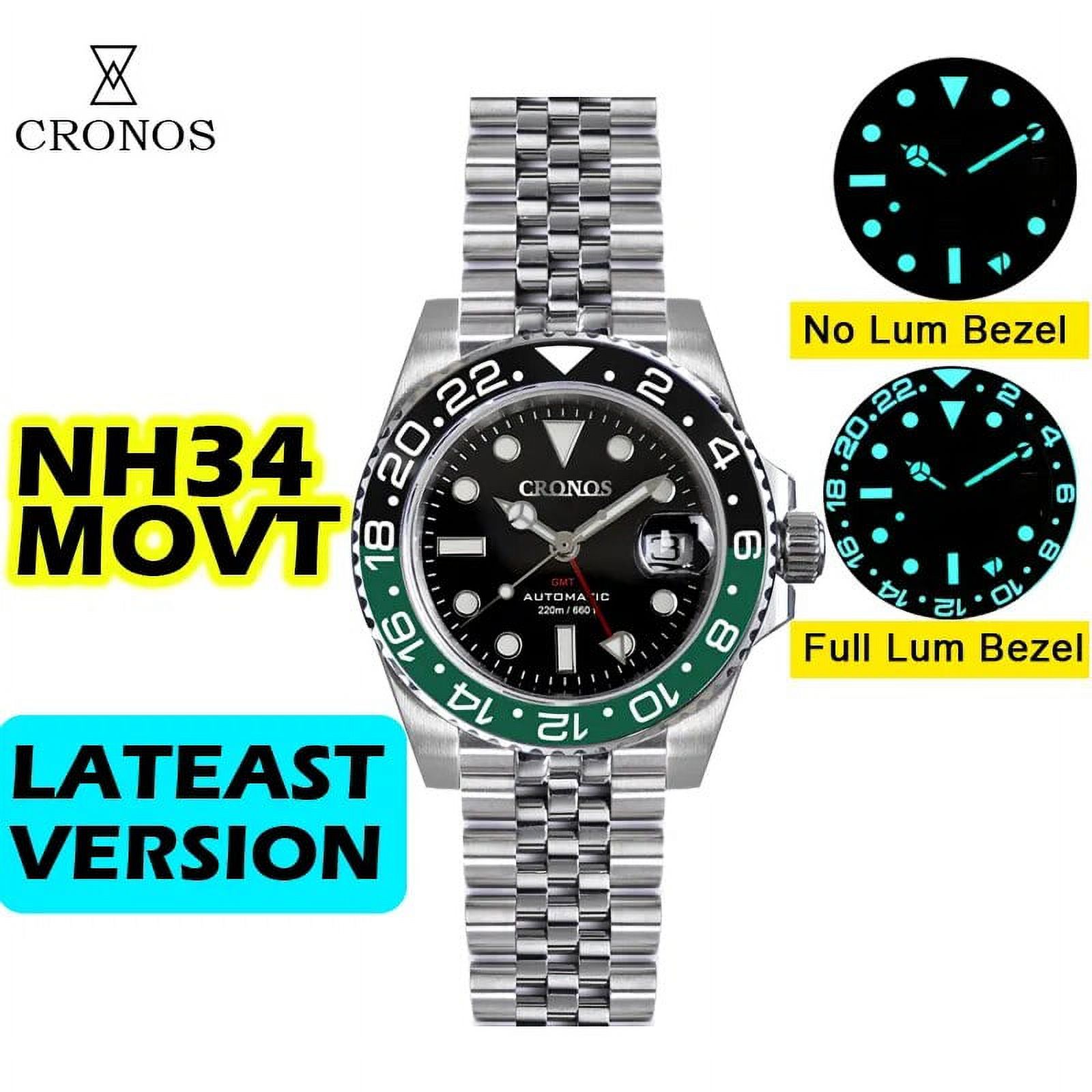 Cronos GMT Automatic Men Watch Bidirectional Bezel Sapphire 20 ATM NH34 ...