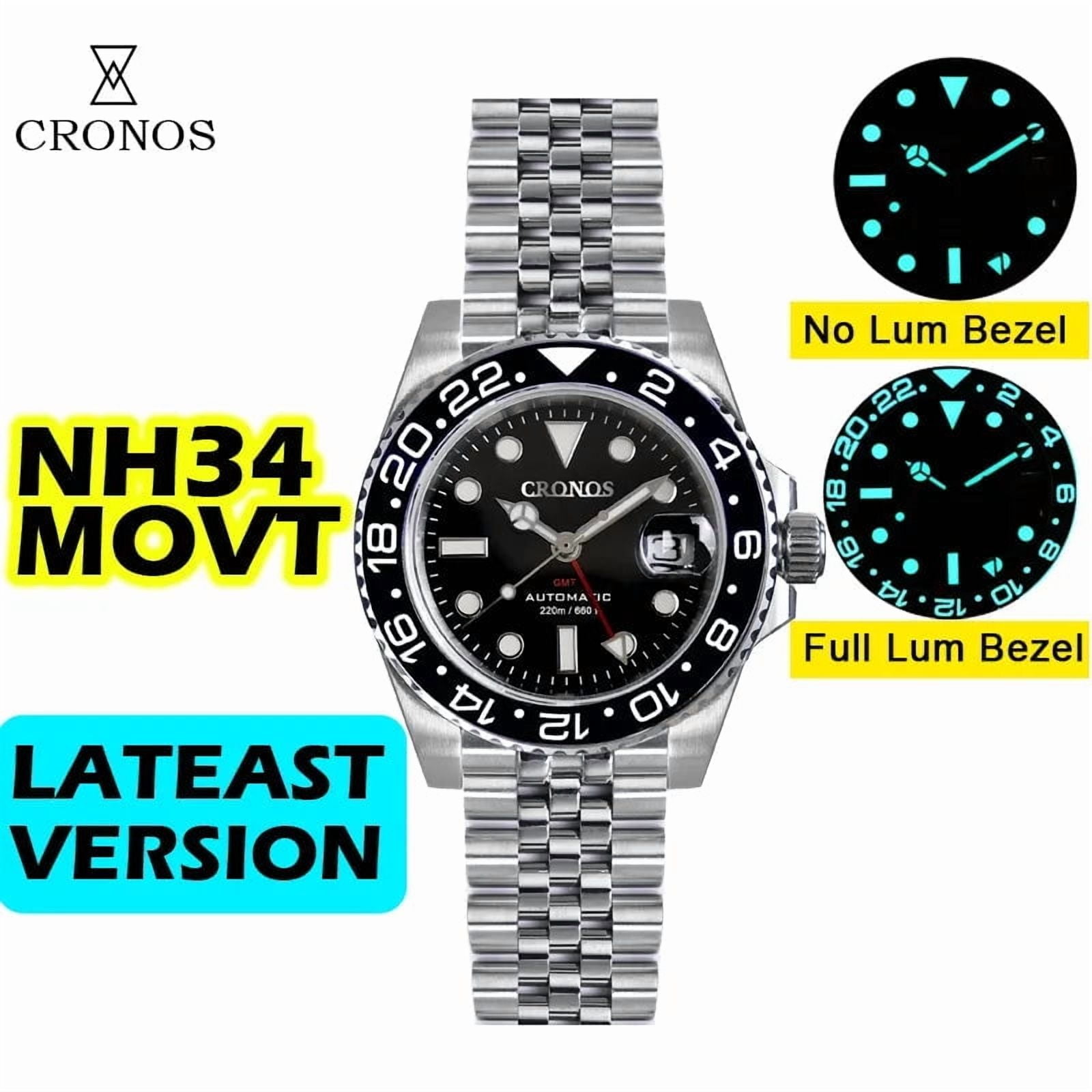Cronos GMT Automatic Men Watch Bidirectional Bezel Sapphire 20 ATM NH34 ...
