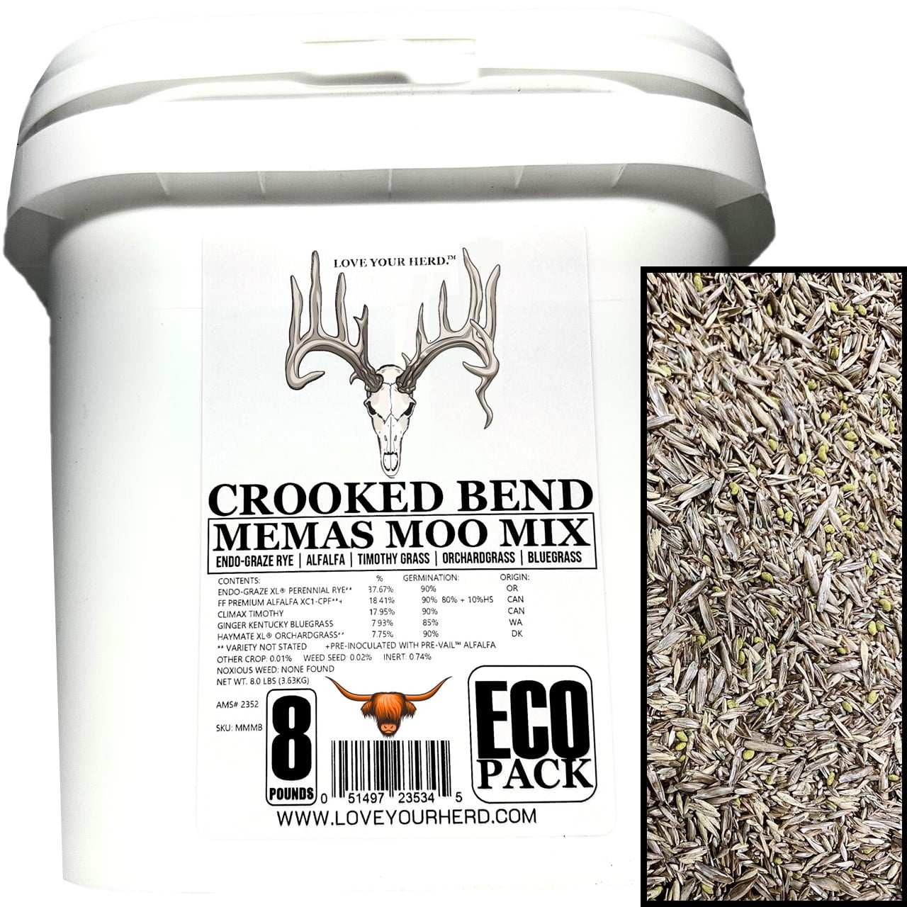 Crooked Bend Memas Moo Mix, 8LB EcoPack, Farm Pasture Seed Blend for ...