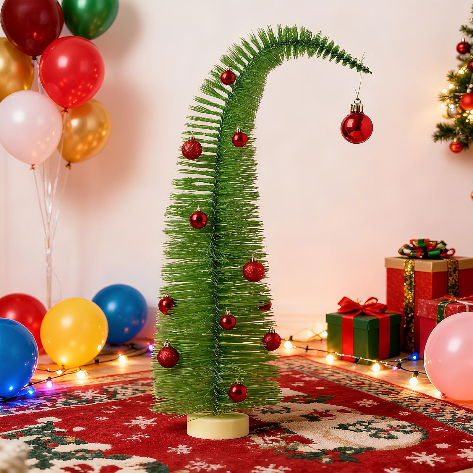 Crooked-Neck Mini Christmas Trees with Red Baubles, Christmas Shapeable ...