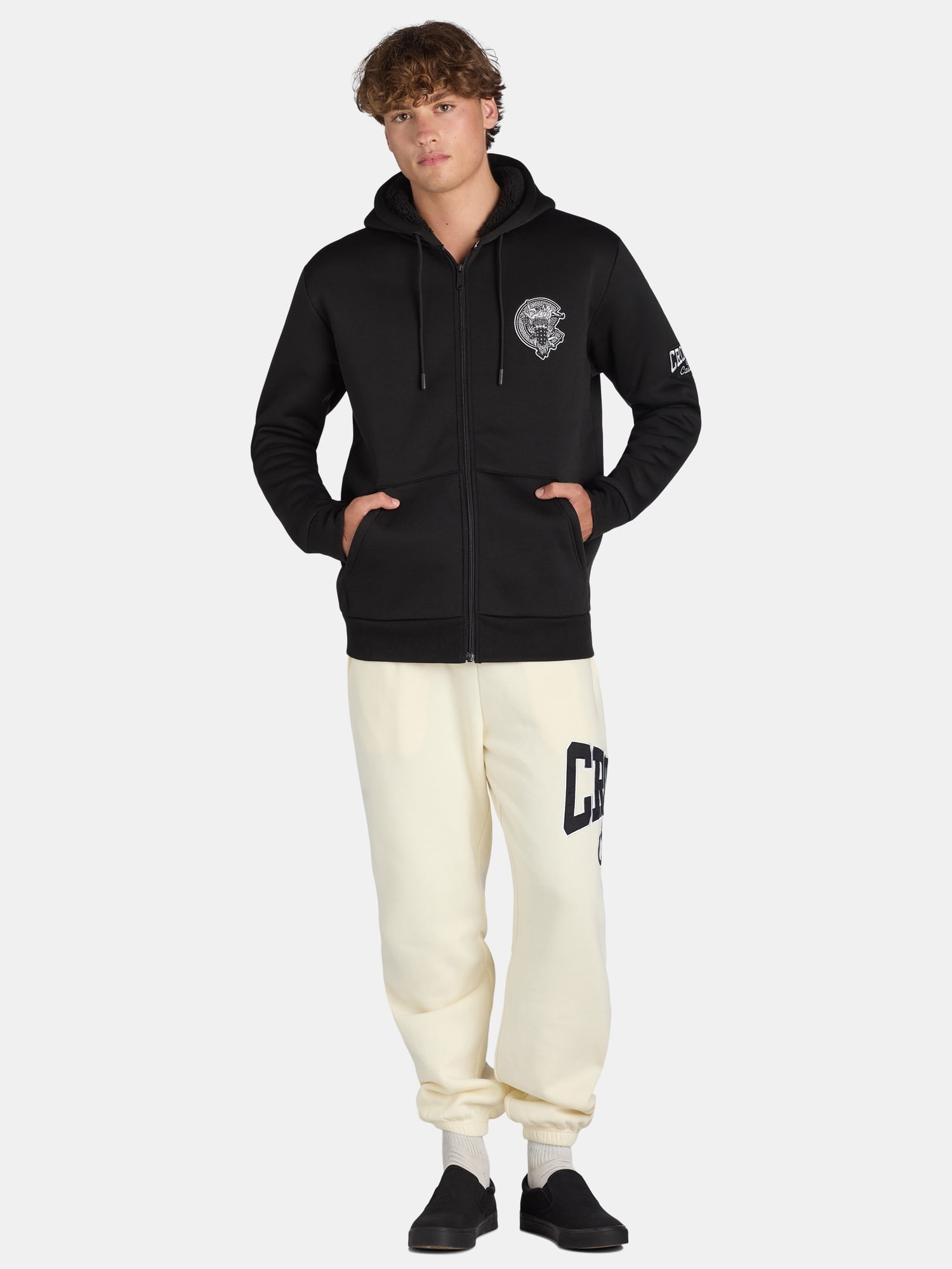 Crooks & Castles Men's Black Graphic Faux Shearling Zip Hoodie, XS-3XL ...