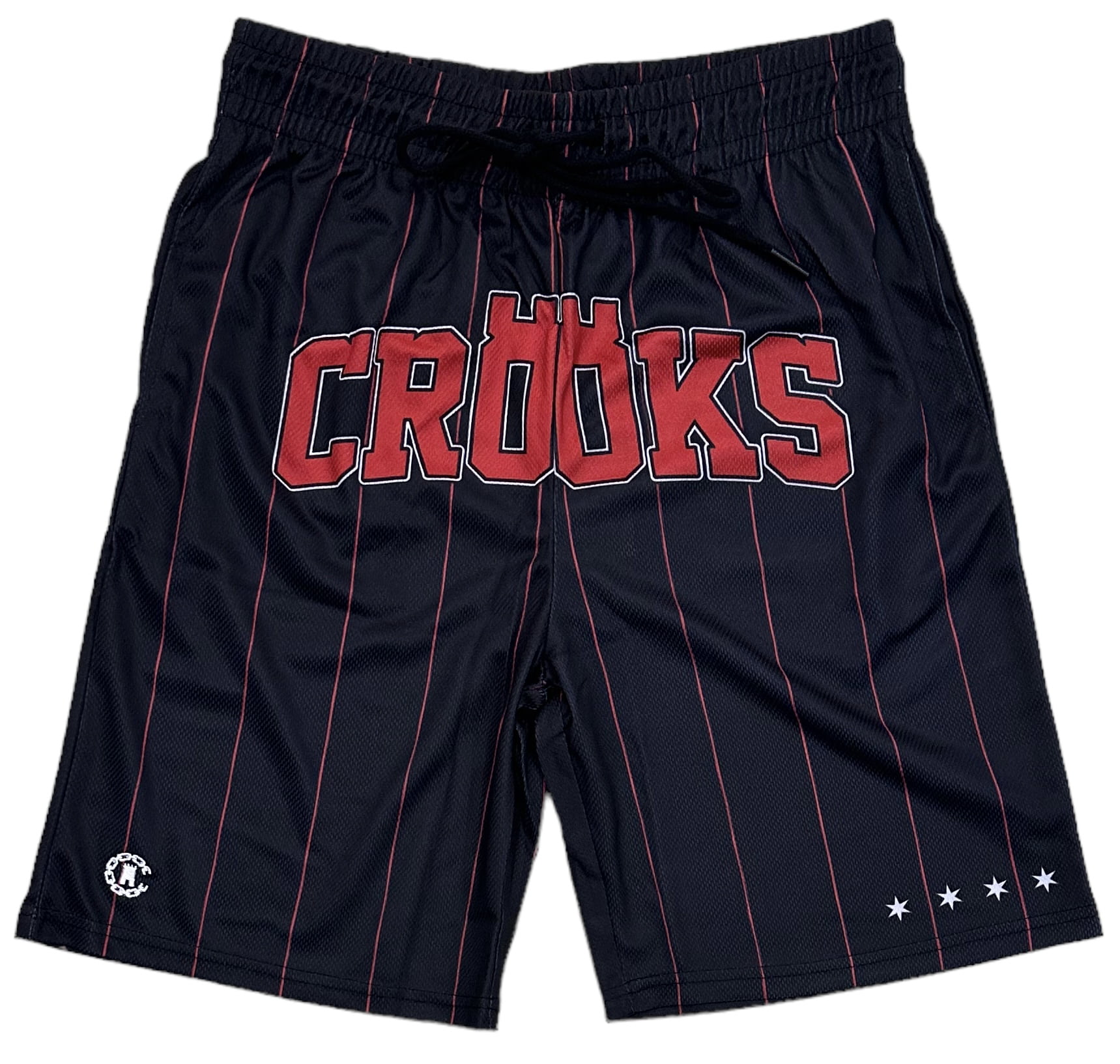 Crooks & Castles Men's Pinstripe Mesh Basketball Shorts in Black/Red ...
