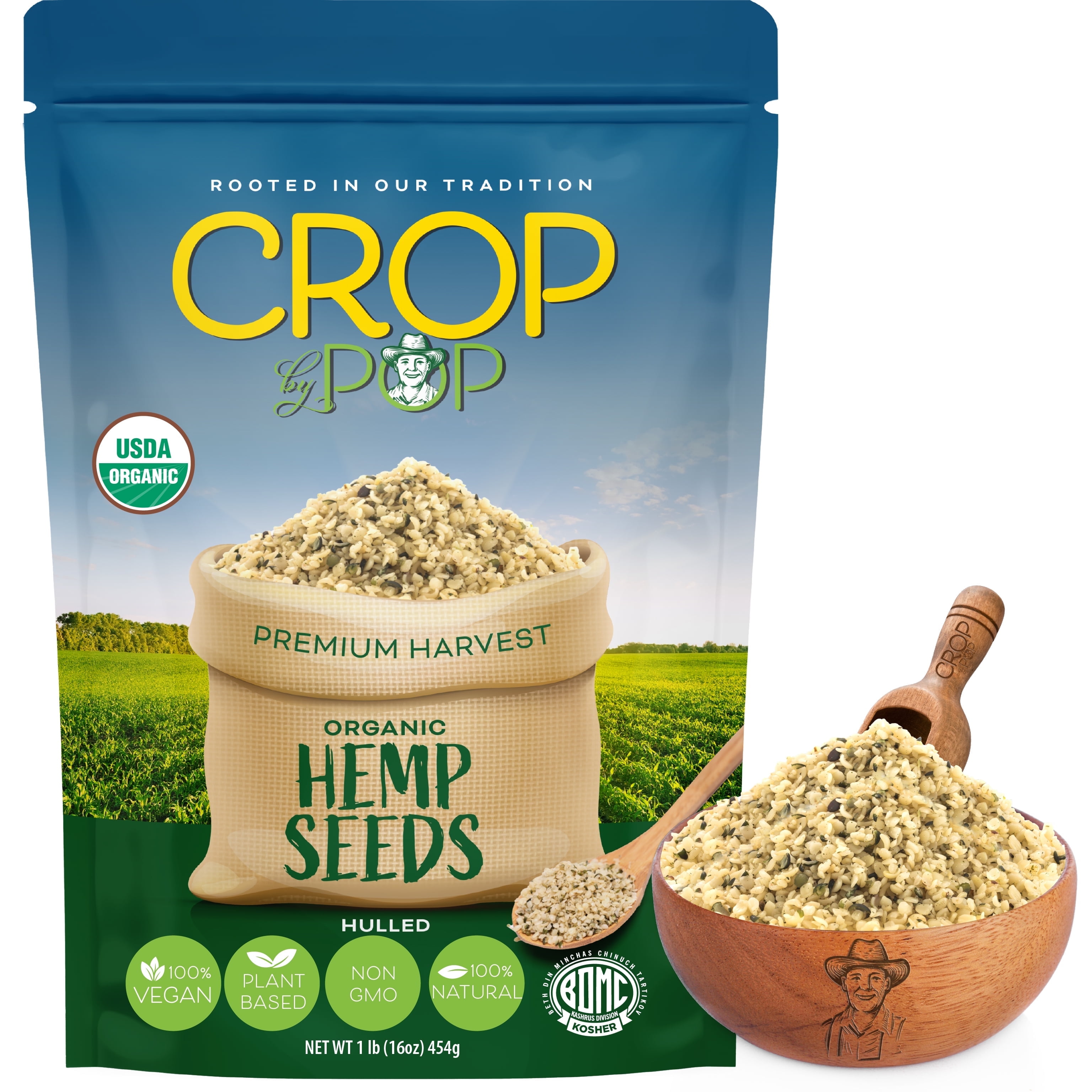 Crop By Pop - Organic Hemp Hearts Seeds Starch USDA Organic Non GMO (16 ...