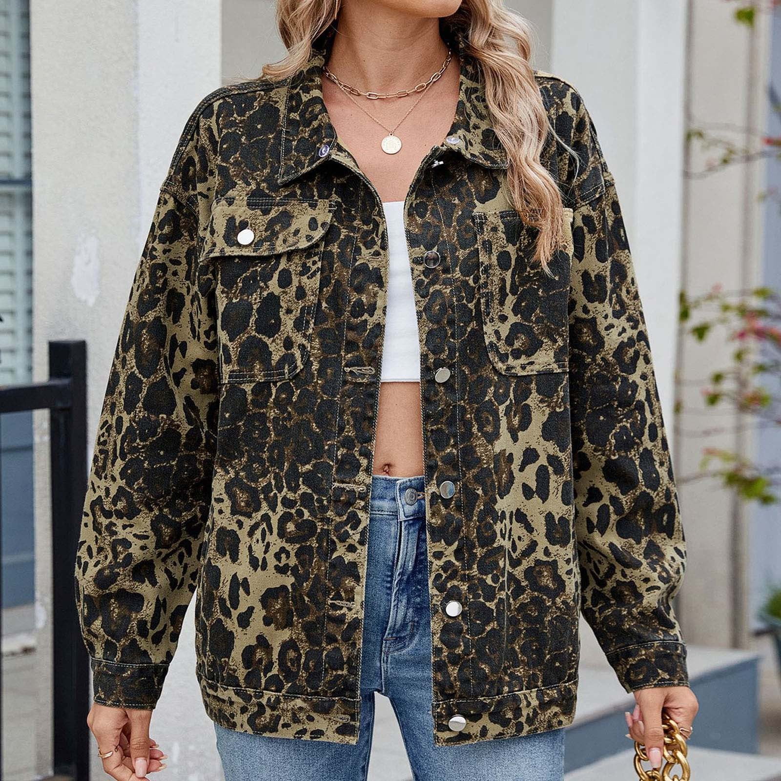 Crop Jean Jacket For Women Plus Size Leopard Denim Jeans Women Round ...