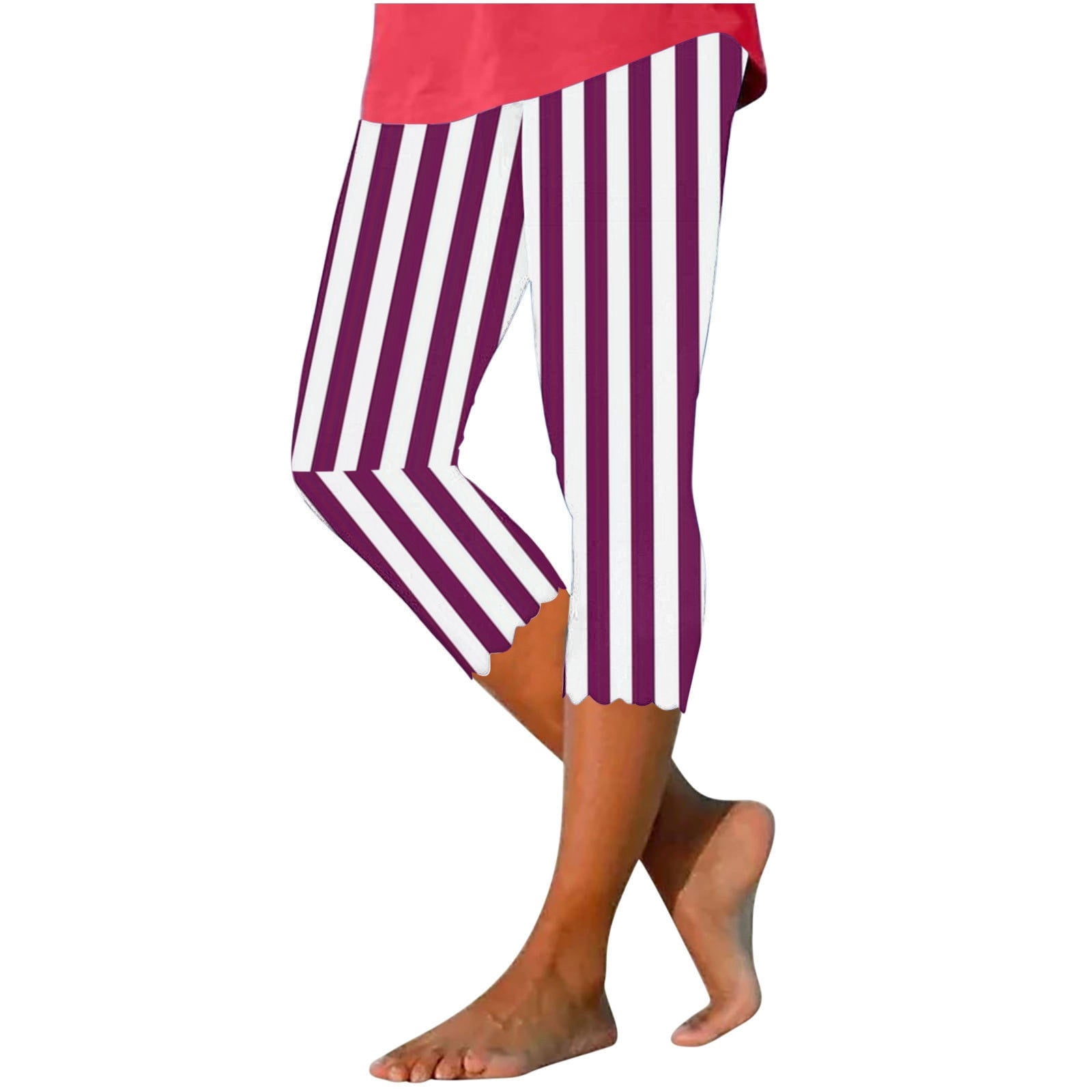 Crop Pants Plus Size New 2025 Womens Beach Vacation Leggings Stripe ...
