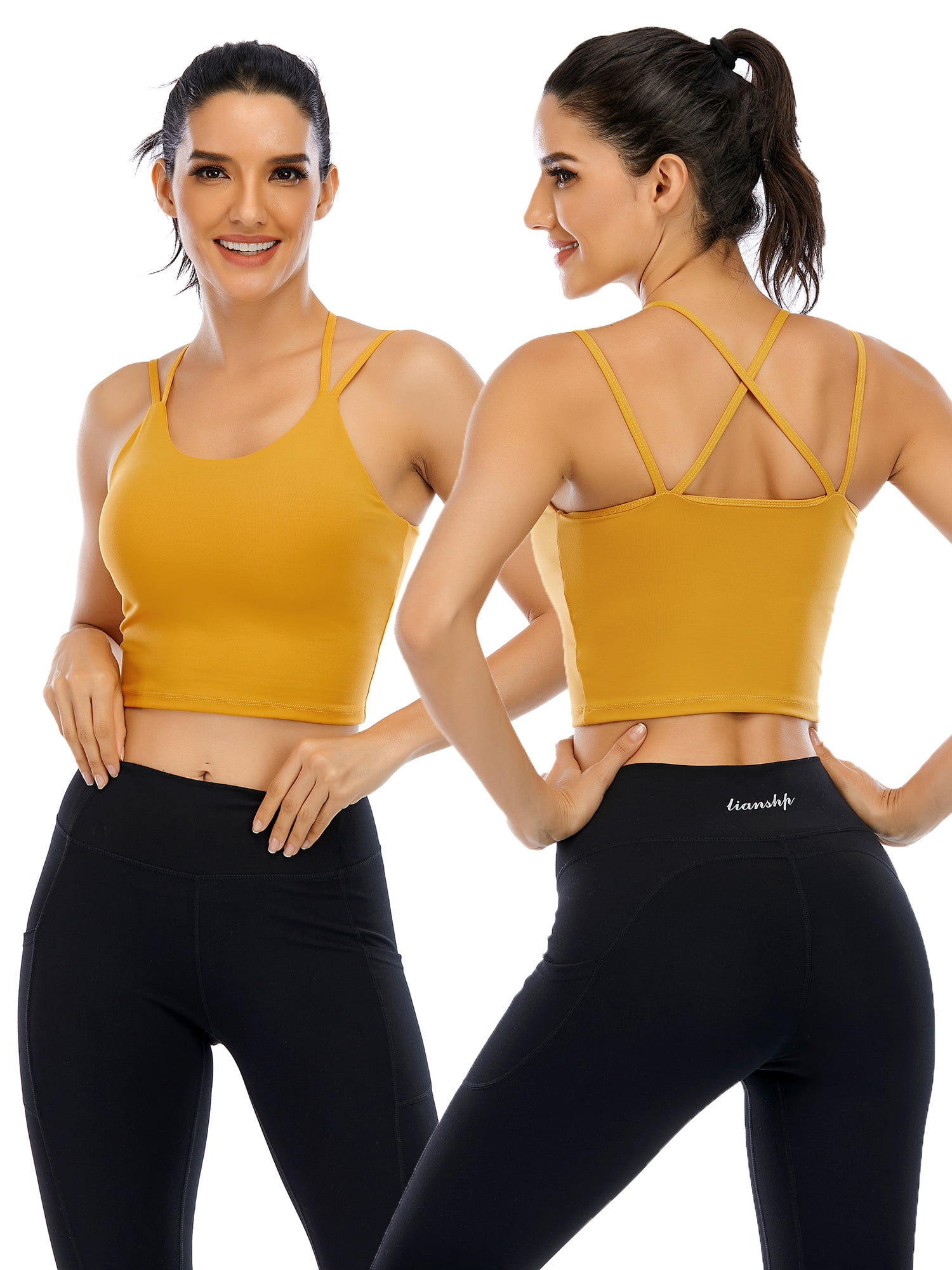 Crop Tank Tops Sport Bras for Women Longline Padded Bra Yoga Crop Tank ...