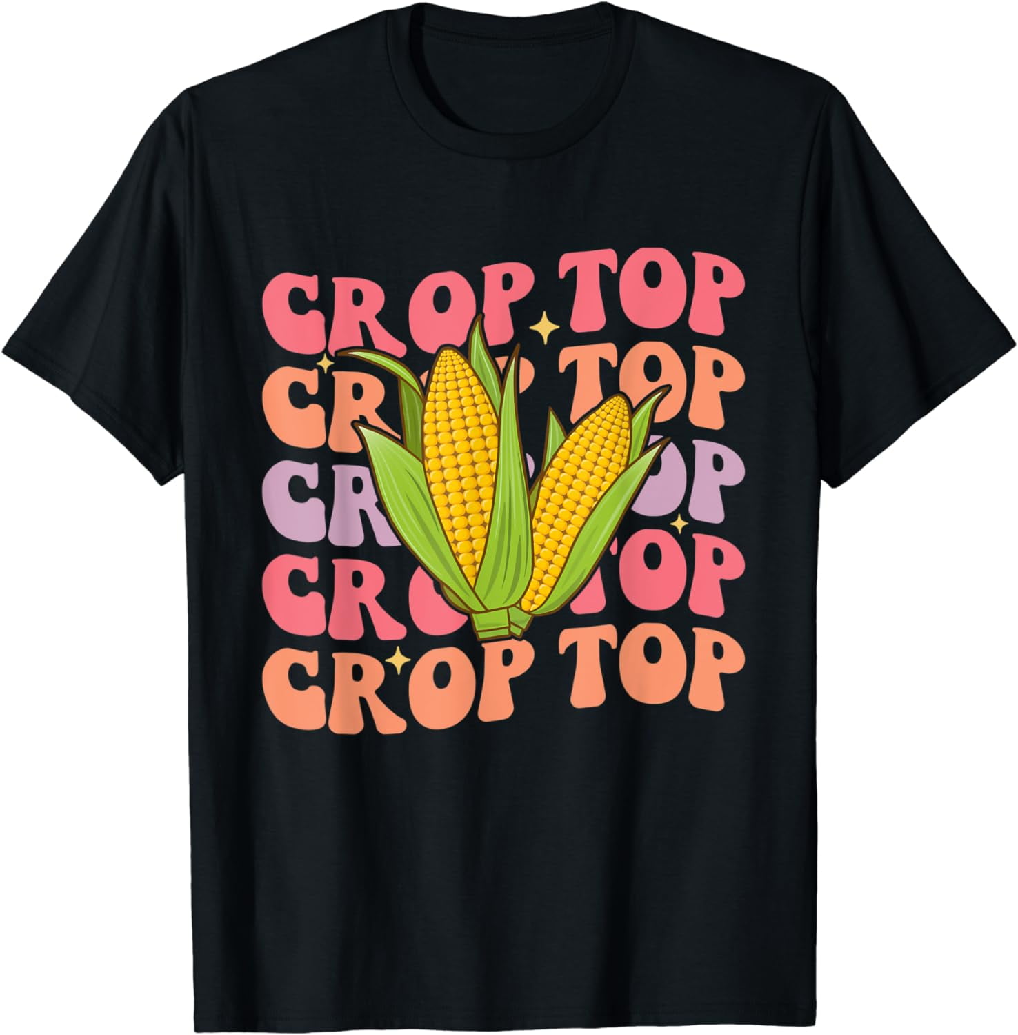 Crop Top Corn Funny Farmer Farming Retro Groovy Style T-Shirt Graphic ...