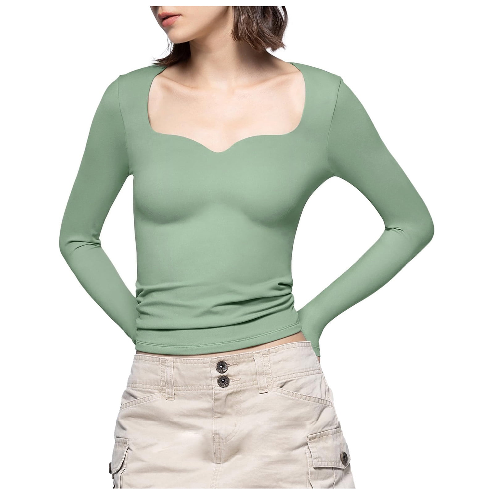 Crop Tops For Women Long Sleeve Sweetheart Neck Goring Out Teen Girls ...