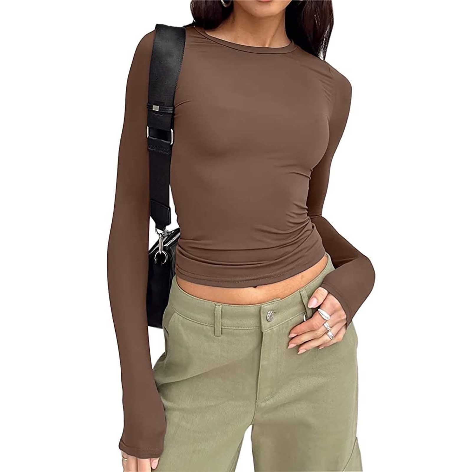 Crop Tops For Women Slim Fit Long Sleeve Slim Fitted Trendy Layering ...