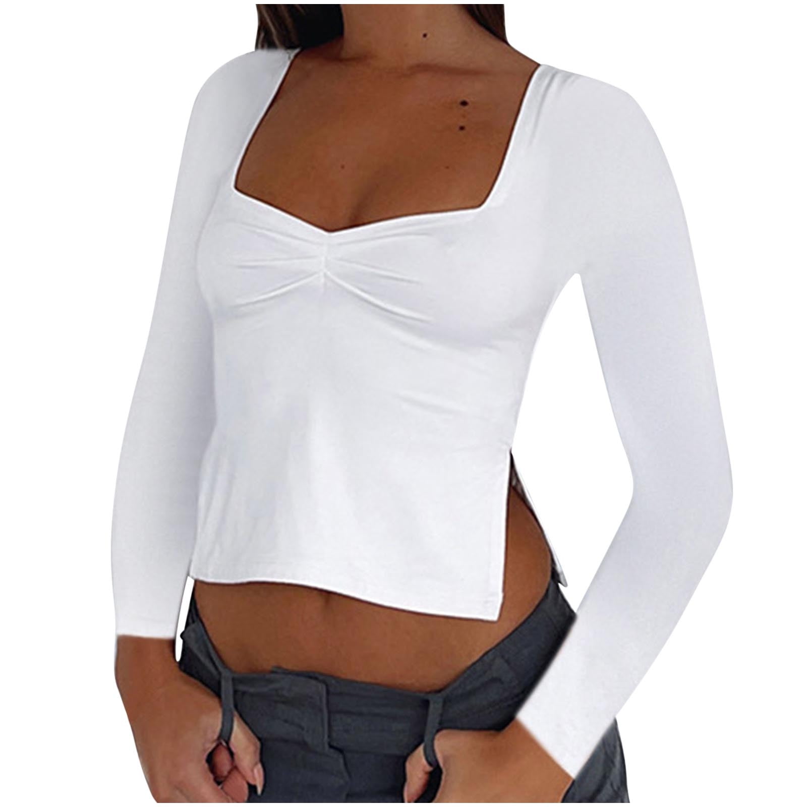 Crop Tops For Women Low Cut Square Neck Long Sleeve Going Out Tops For
