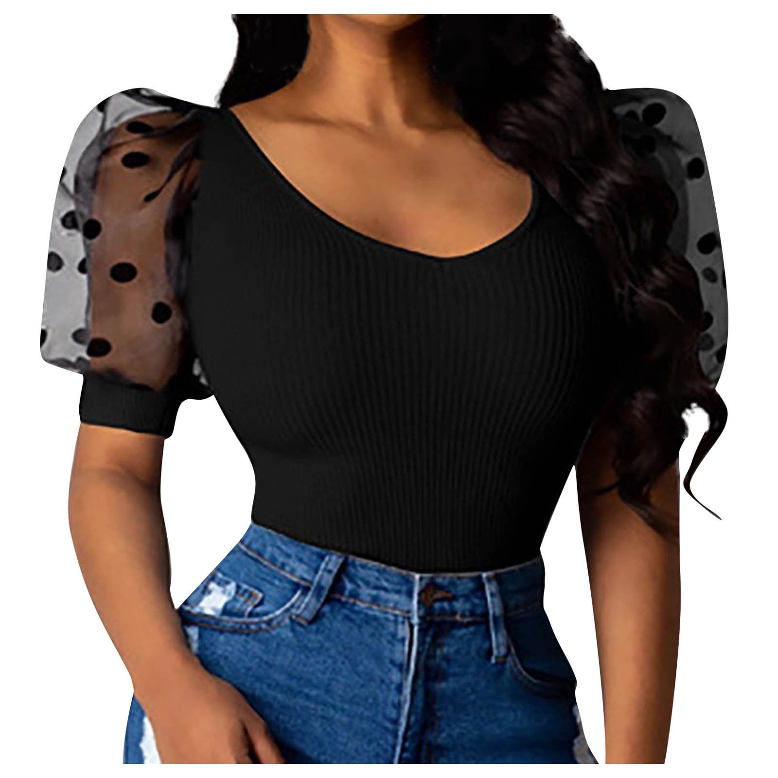 Crop Tops for Women Point Wave Short Slim Elastic Sleeve Womens Tank ...