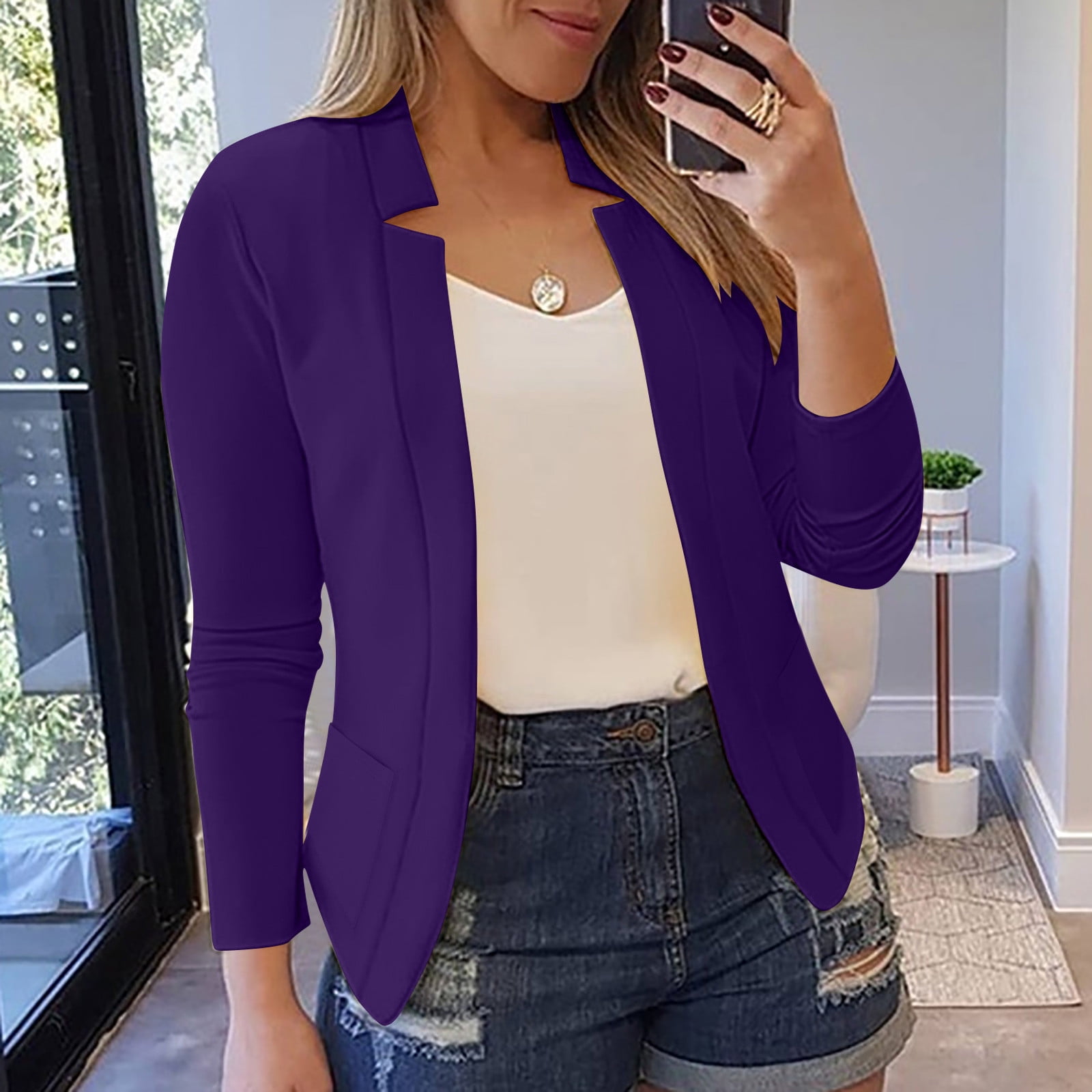 Cropped Blazers for Women Business Casual Long Sleeve Open Front ...