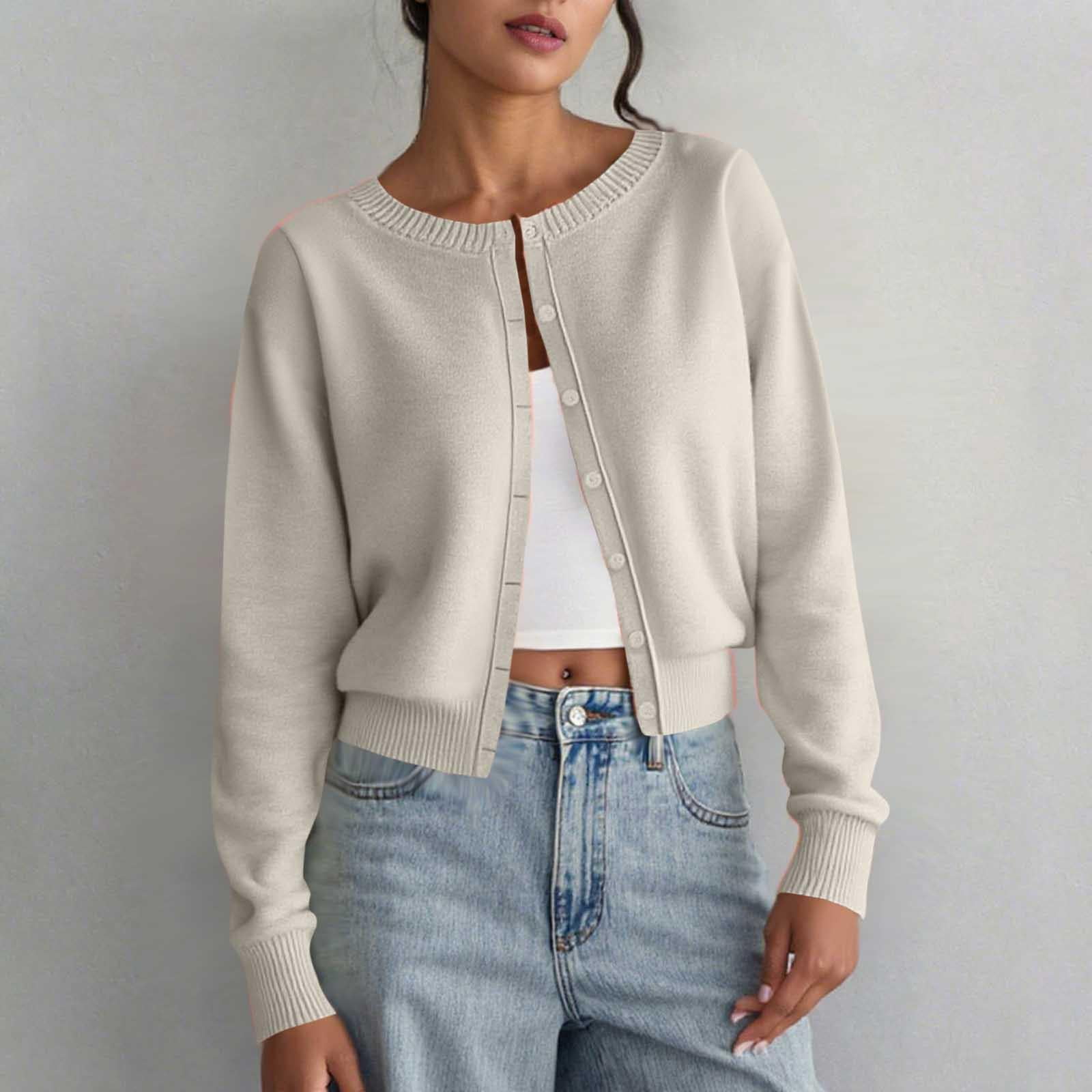 Cropped Cardigan For Women Casual Oversize Solid Color Fall/Winter Long ...