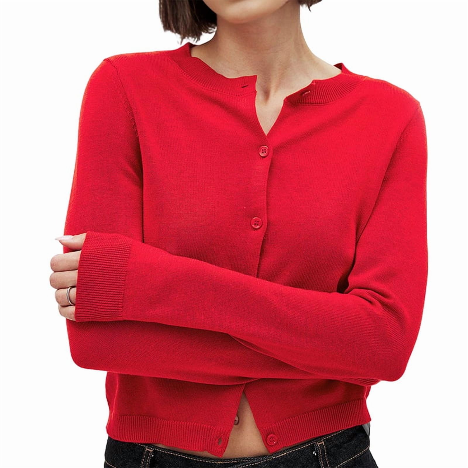 Cropped Cardigan Shrug for Women, Button Down Long Sleeve Knit Sweater ...