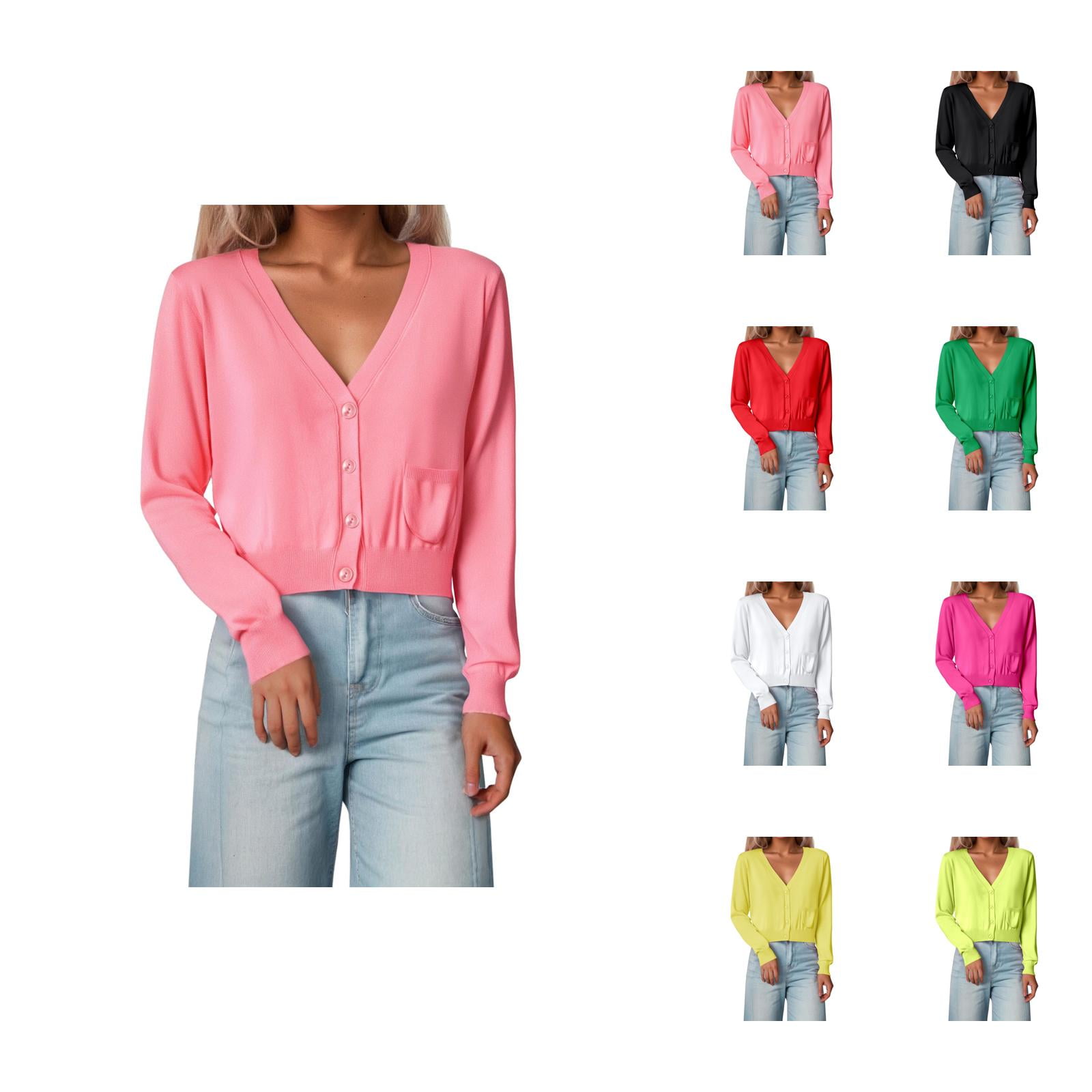 Cropped Cardigan Sweaters for Women 2025 Long Sleeve V Neck Button Knit ...
