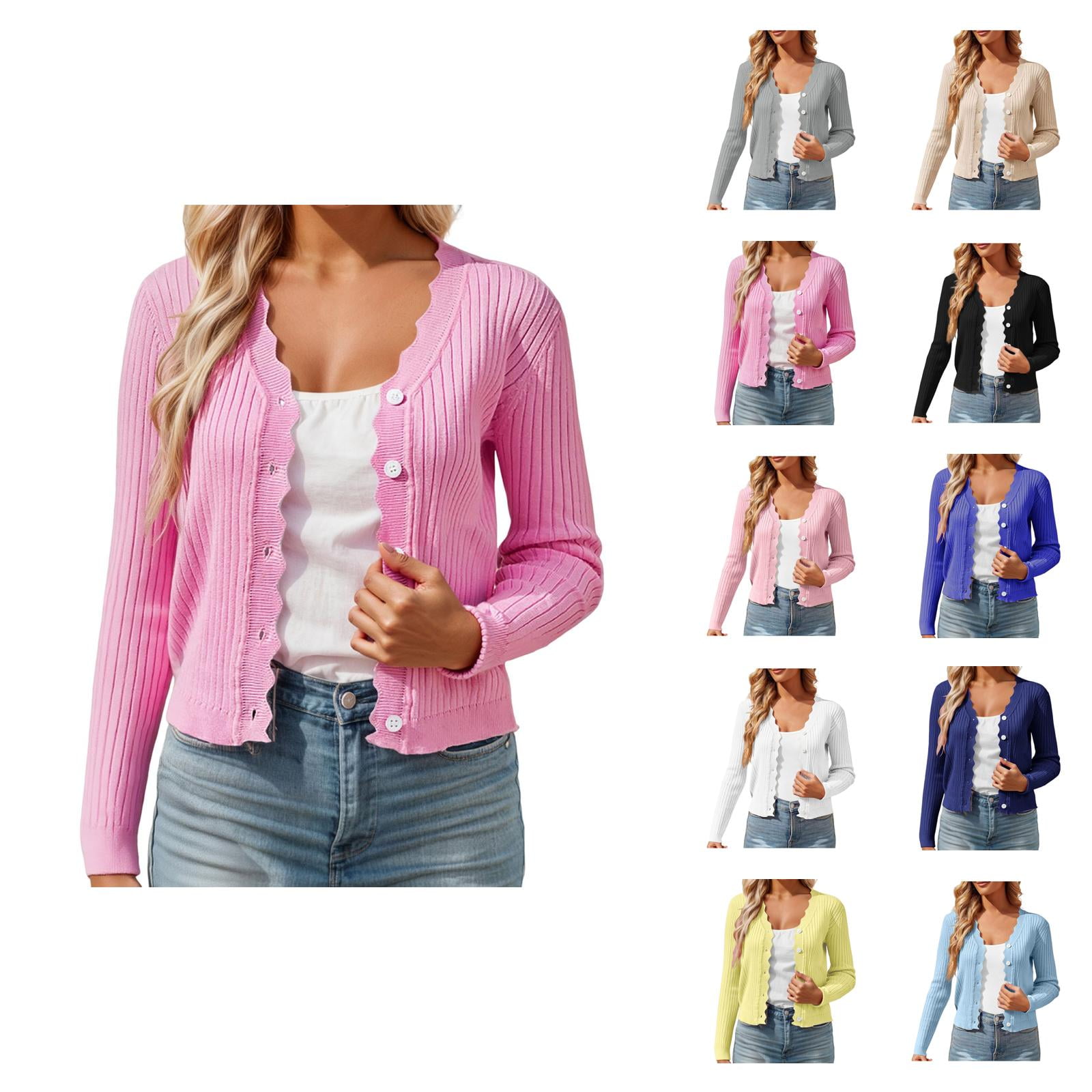 Cropped Cardigan for Women 2025 Long Sleeve V Neck Button Down Knit ...