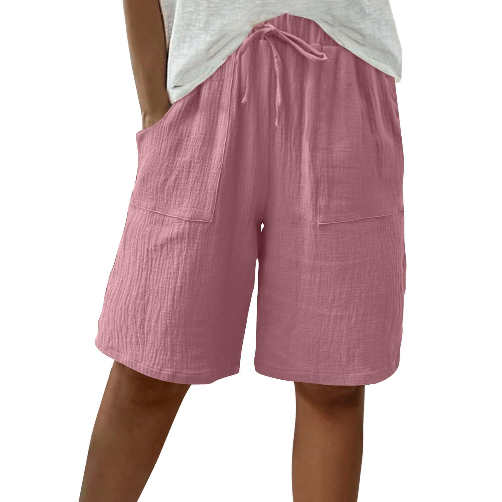 Cropped Cotton Linen Trousers for Women Multi-Pocket Casual Loose Fit ...
