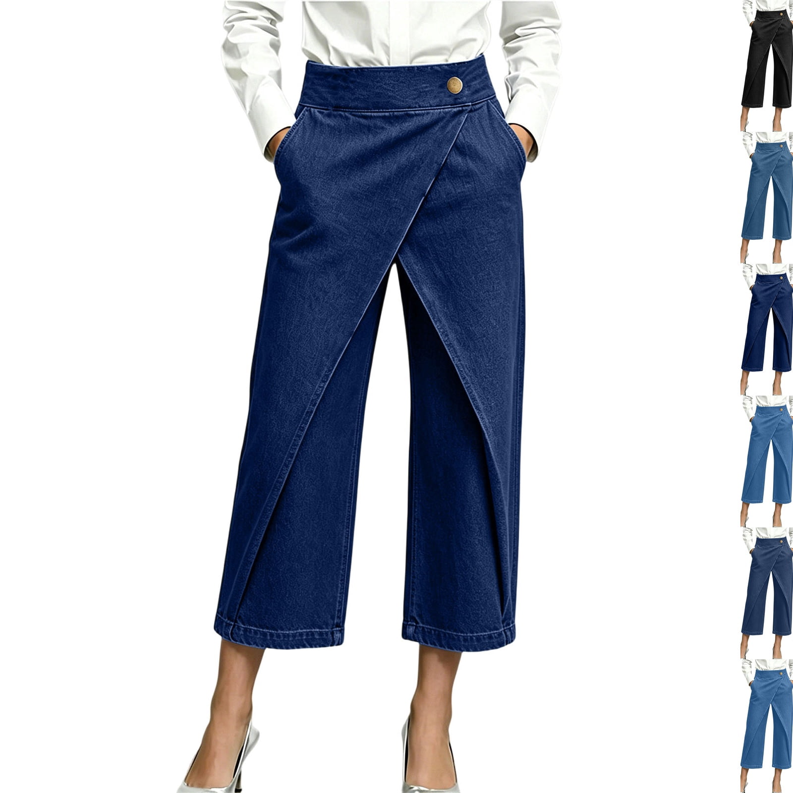 Cropped Denim Capri Pants for Women 2026 Summer High Waist Wide Leg ...