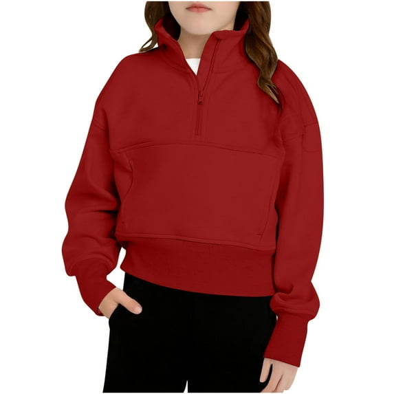 Cropped Half Zip Pullover Girls Zip Mock Neck Long Sleeve Sweatshirt ...