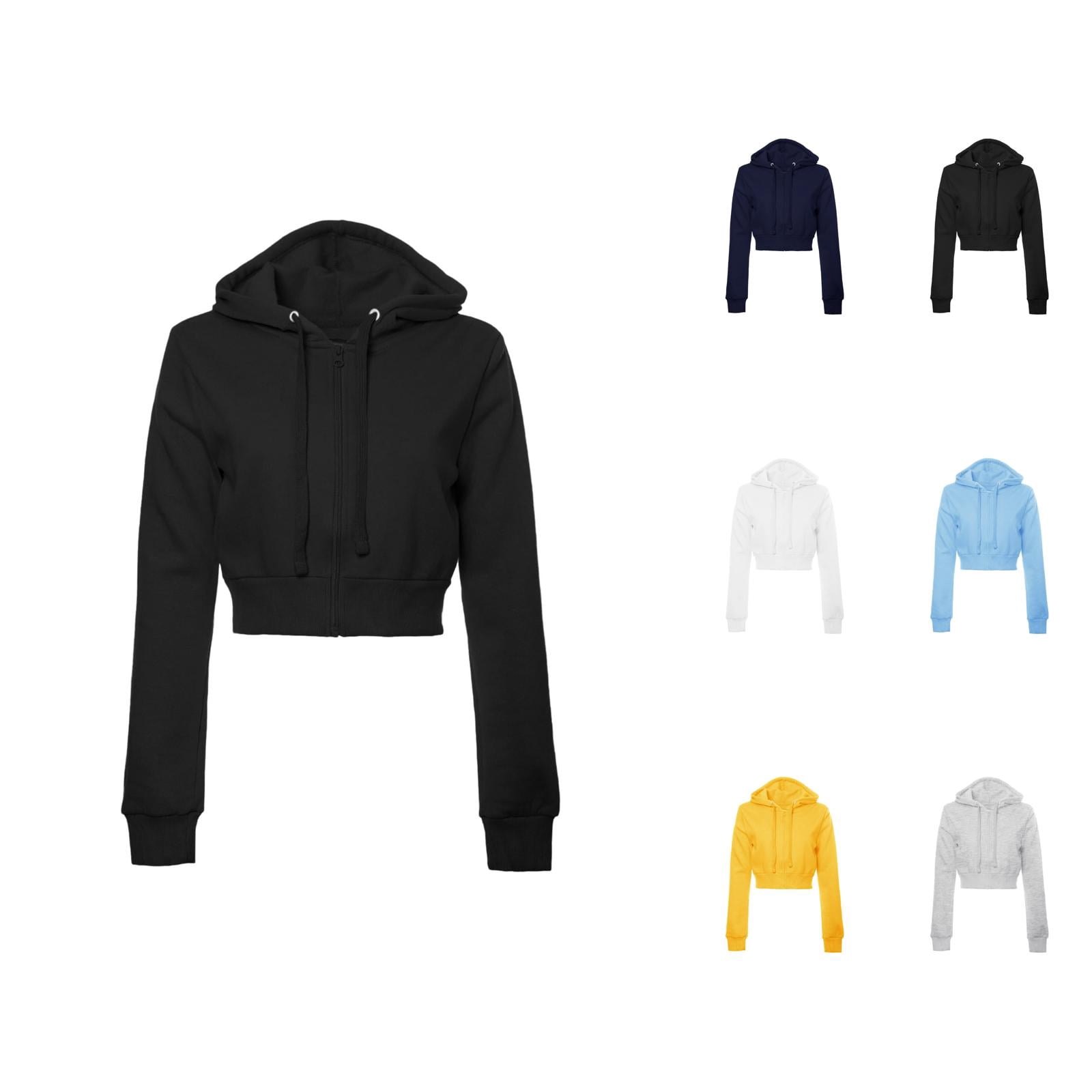 Cropped Hoodies for Women 2025 Long Sleeve Zip Up Plain Cropped Hoodie ...