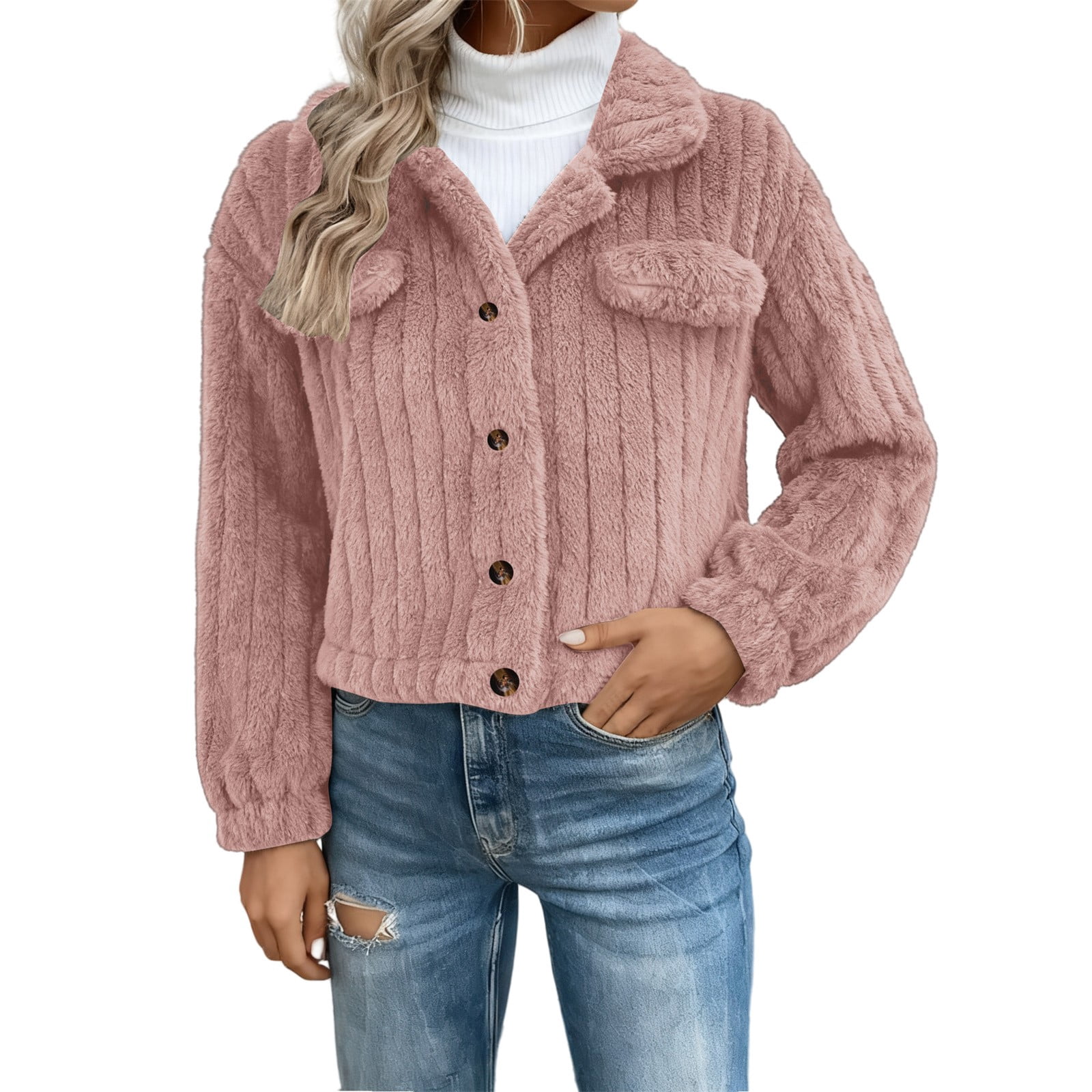 Cropped Jacket Women, Yigetop Women's Collar Button Down Fleece Jacket ...
