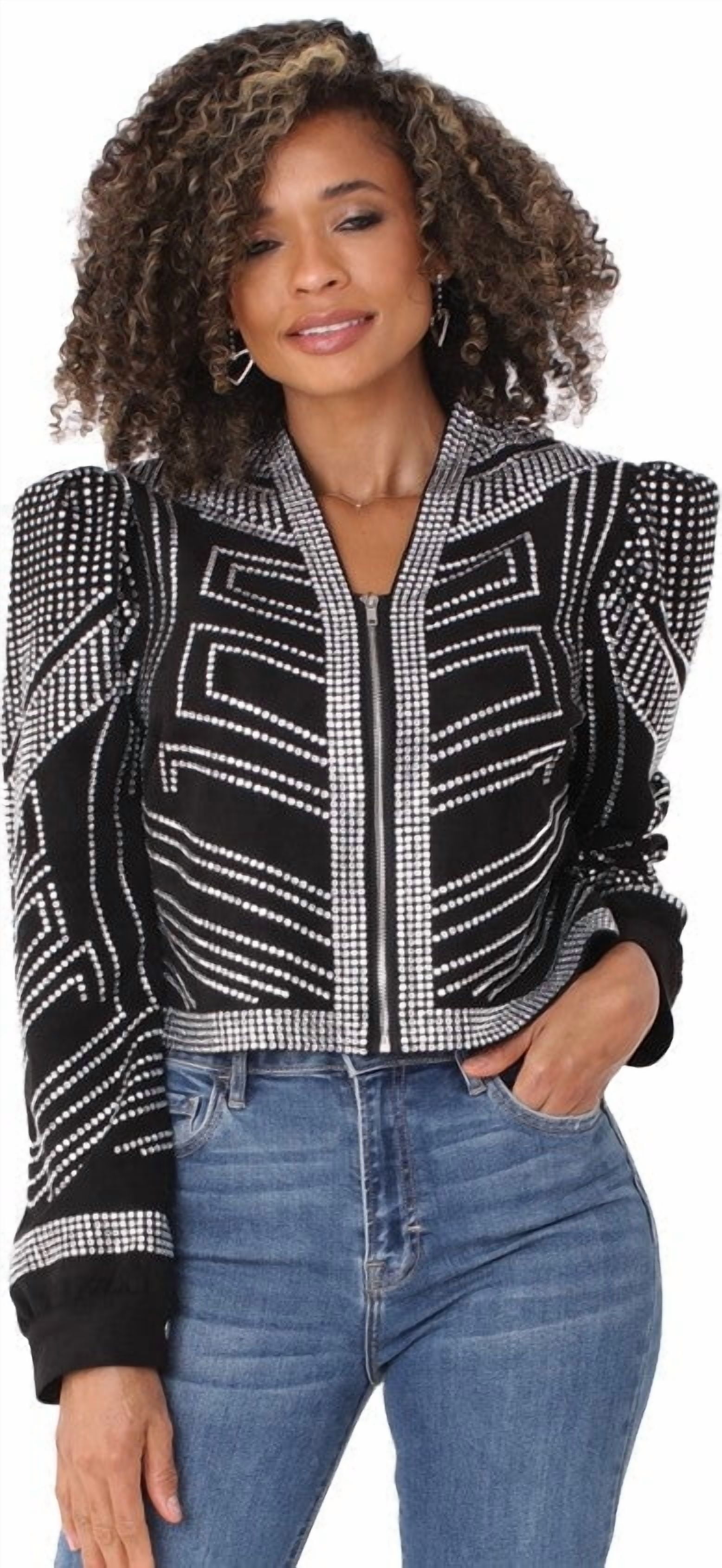 Cropped Jacket with Rhinestone Detailing -82065 - Walmart.com